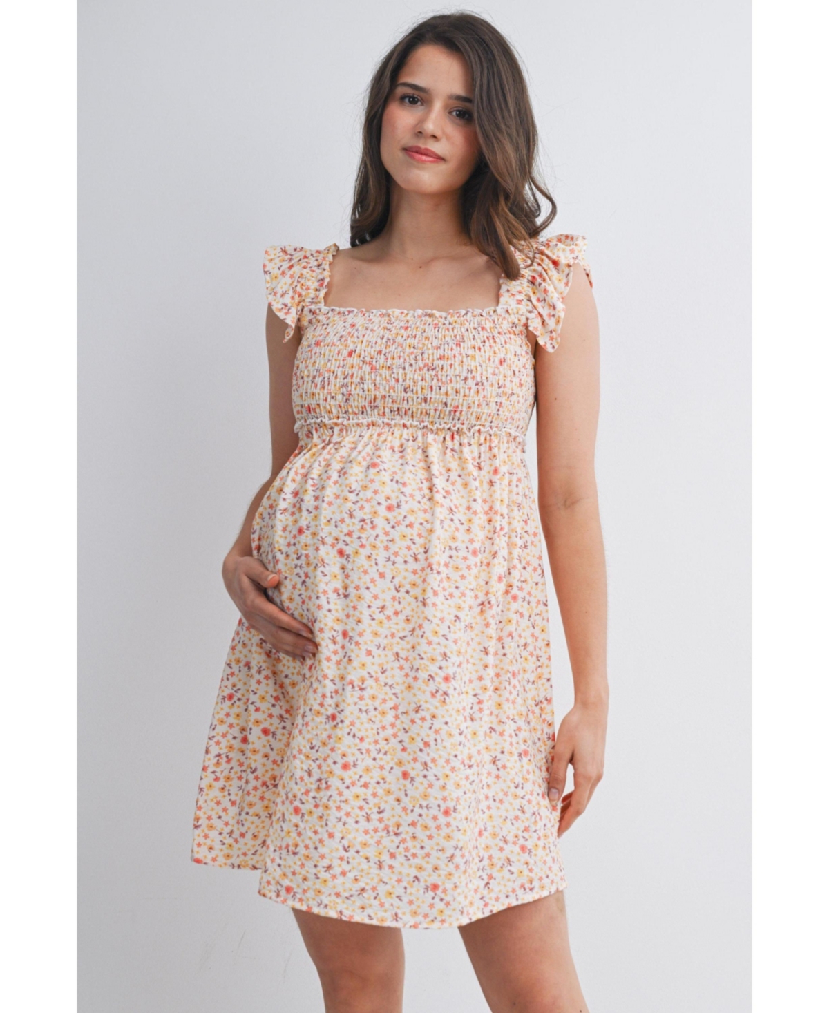 Click here for Hello Miz Maternity Smocked Floral Dress with Ruff... prices