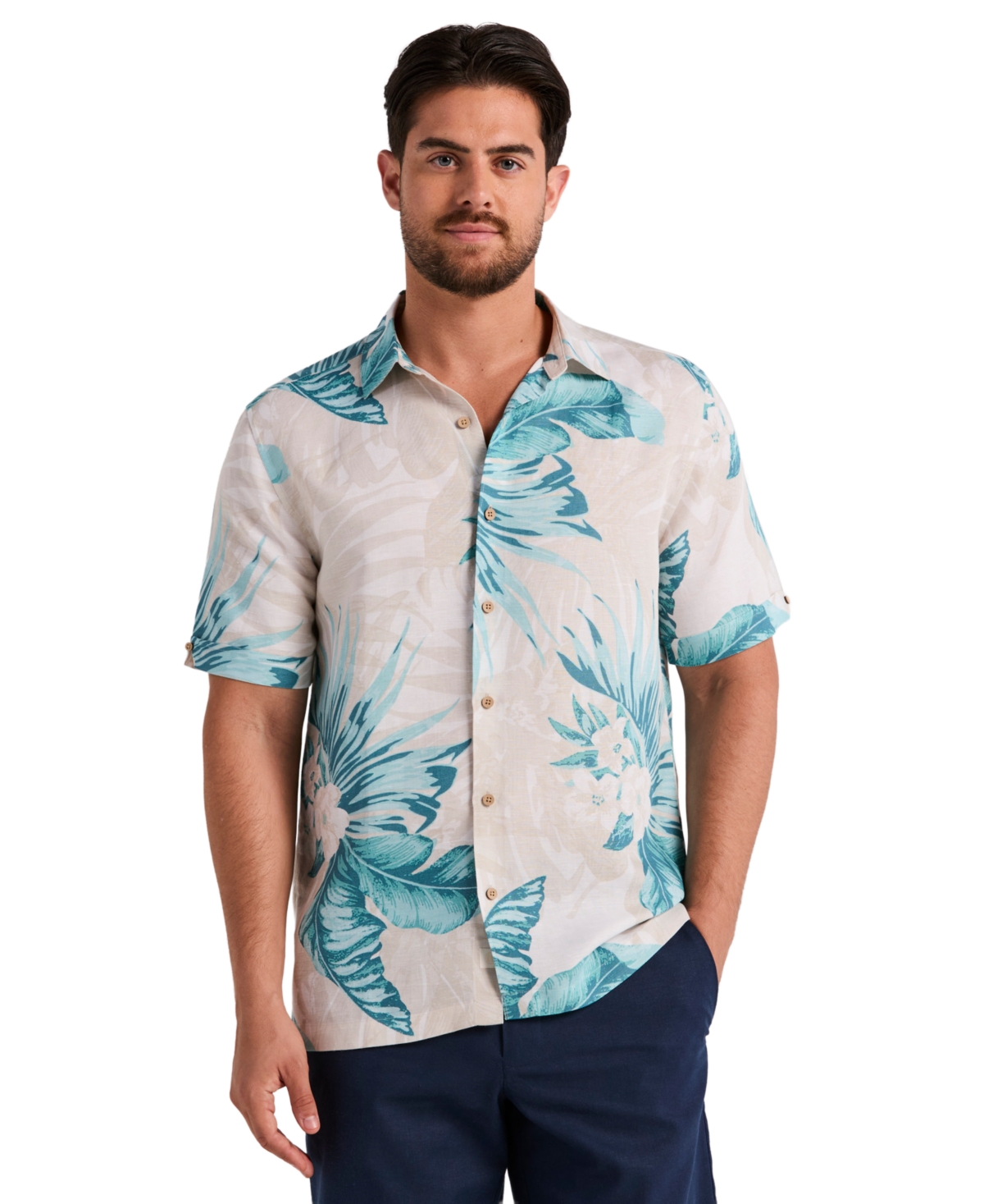 Click here for Cubavera Mens Linen Blend Palm Print Shirt - Moons... prices