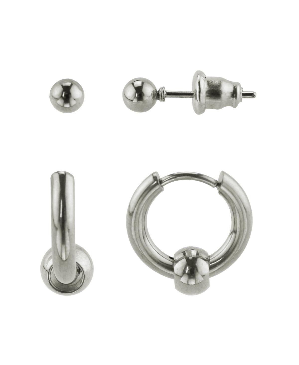 Click here for Rebl Jewelry Stainless Steel Earring Set: Huggie a... prices