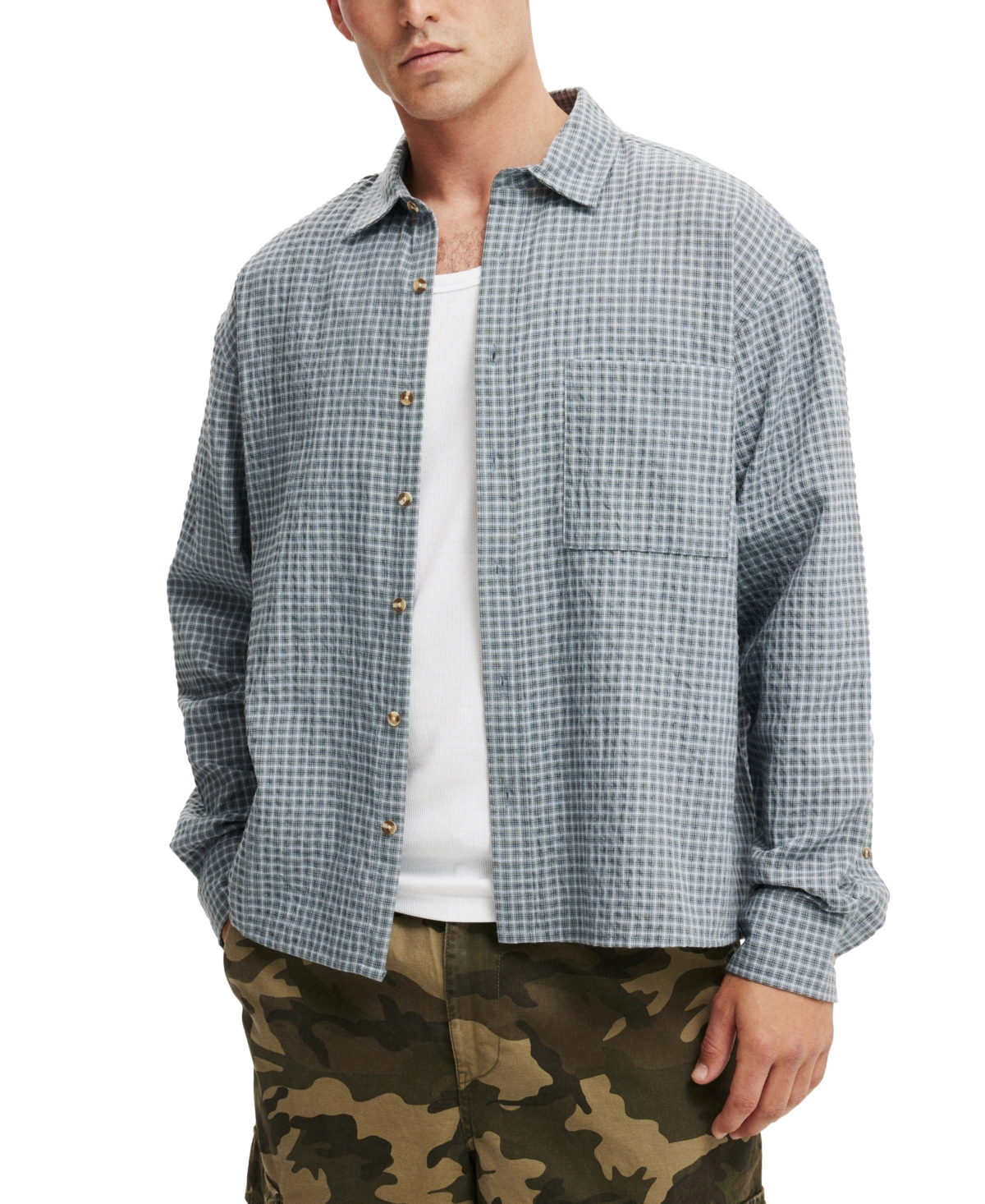 Click here for Cotton On Mens Hudson Long-Sleeve Shirt - Blue prices