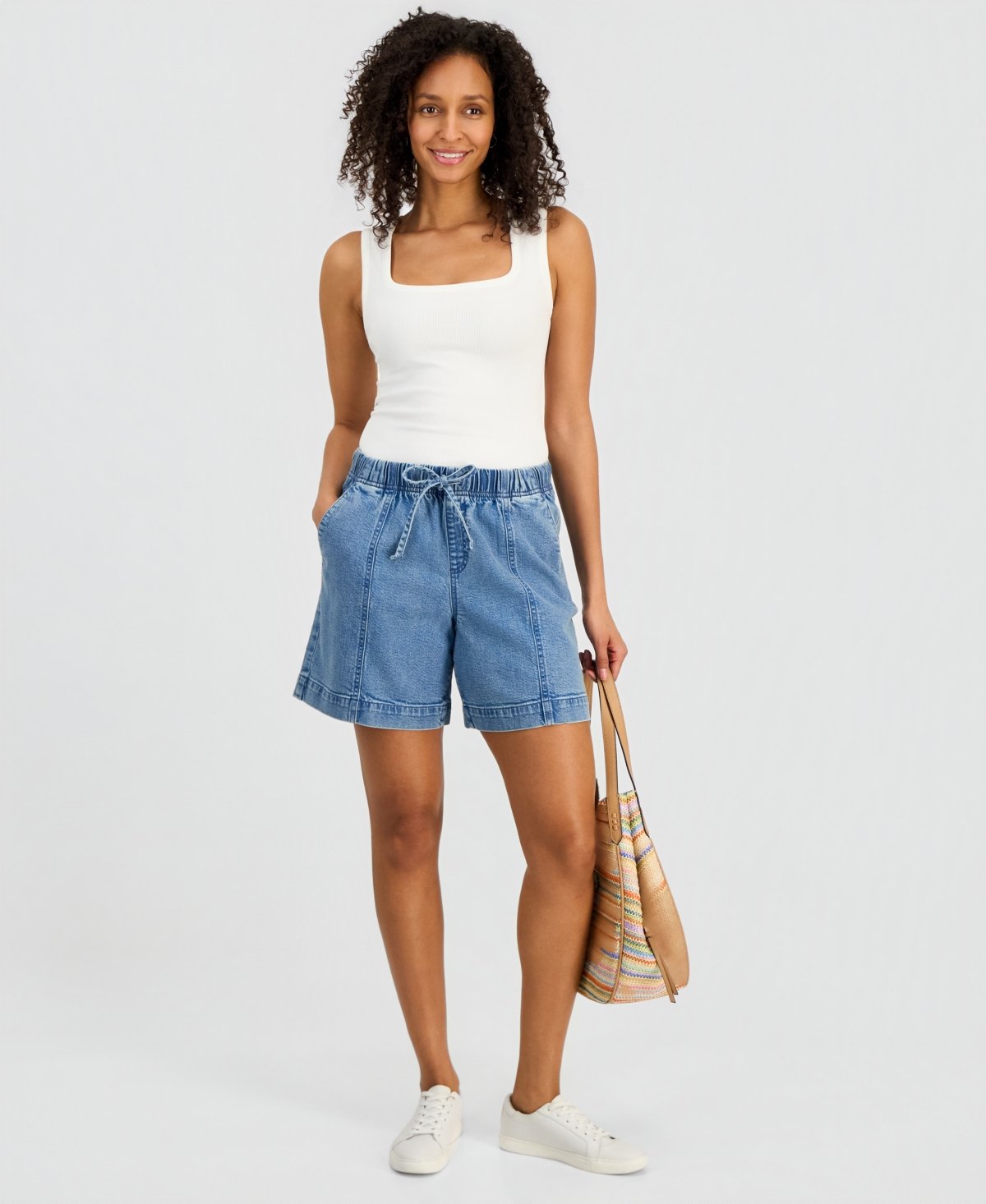 Style & Co Womens Denim High-Rise Pull-On Shorts  Macys Exclusive - Margo Wash