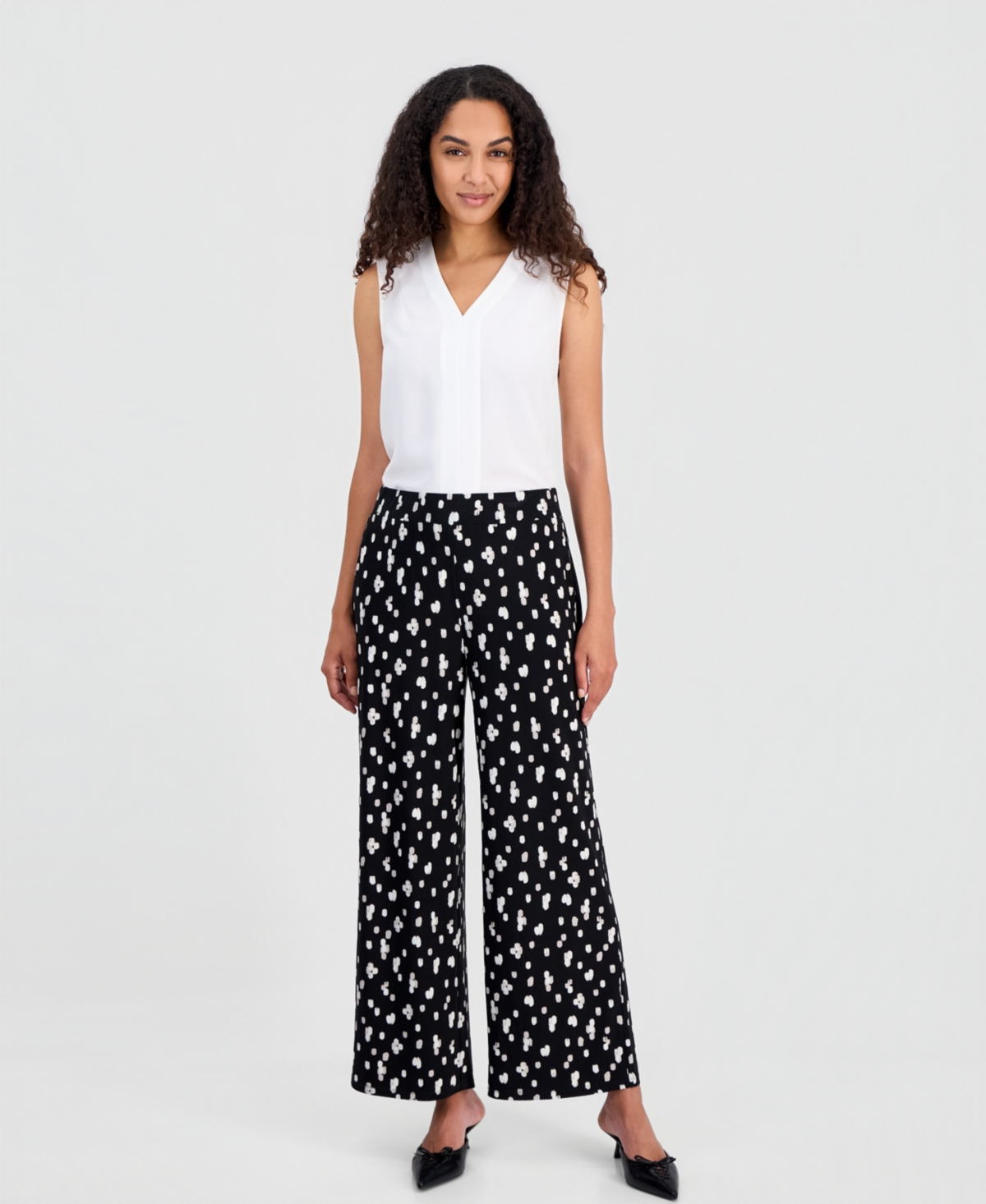 Click here for Kasper Womens Printed Wide-Leg Pants - Black Multi prices