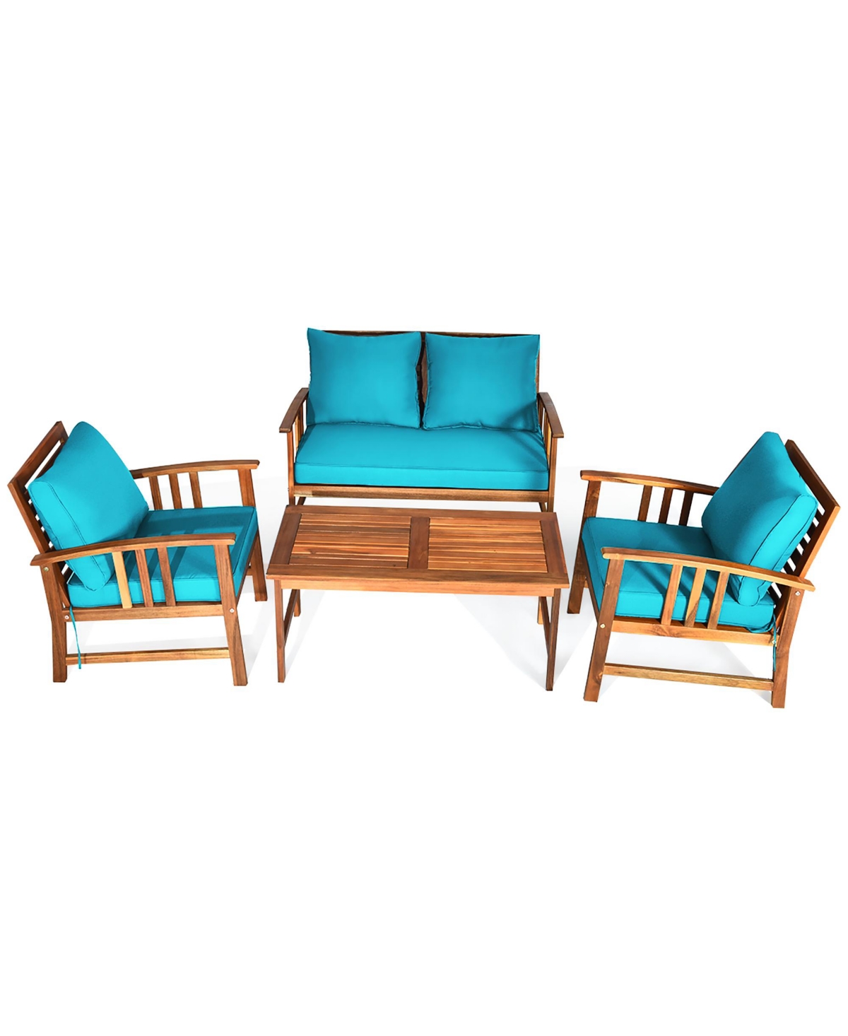 Click here for 4PCS Wooden Patio Furniture Set Table Sofa Chair C... prices