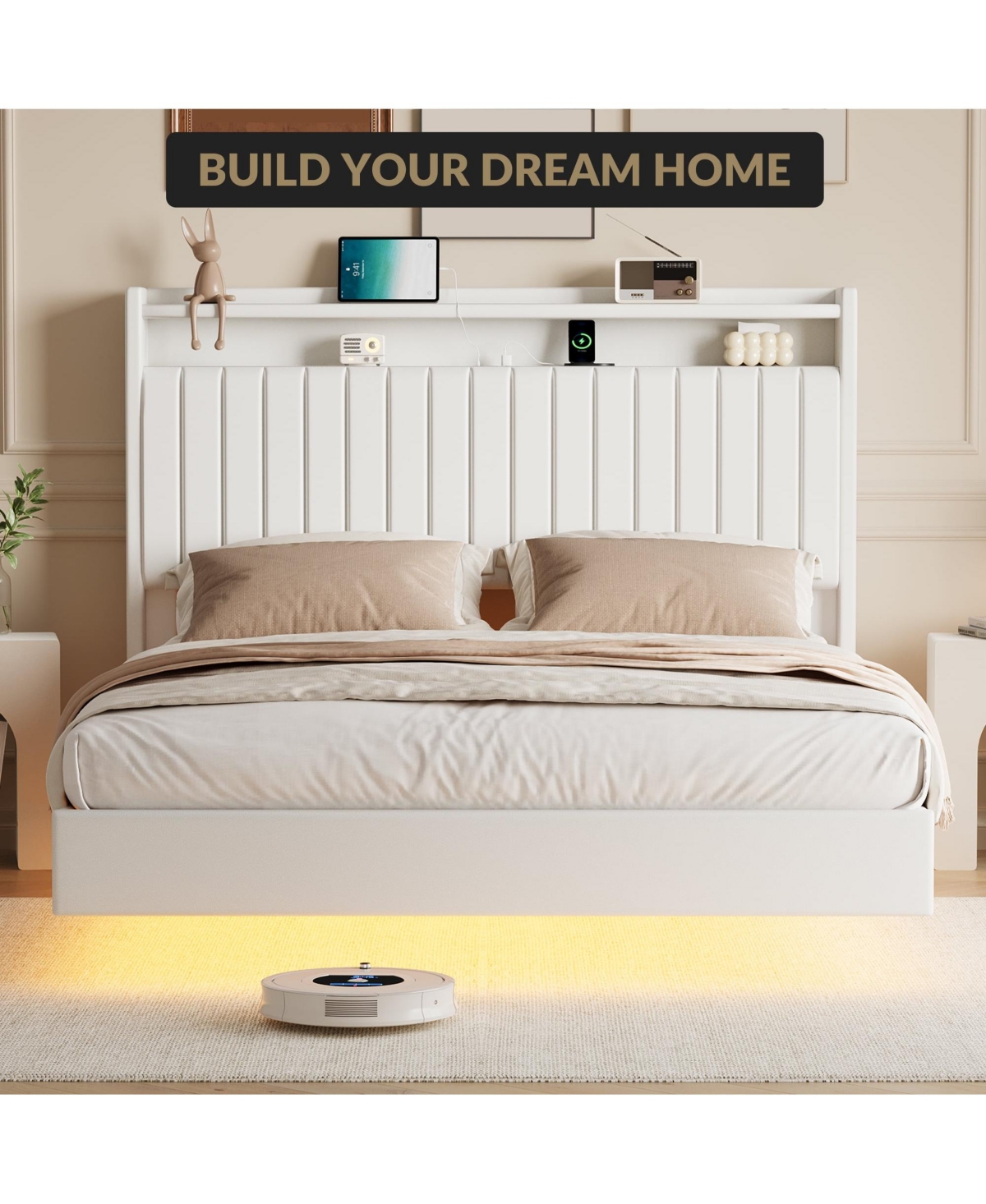 Click here for gaomon Floating Bed Frame Queen Rgb Led Lights Cha... prices