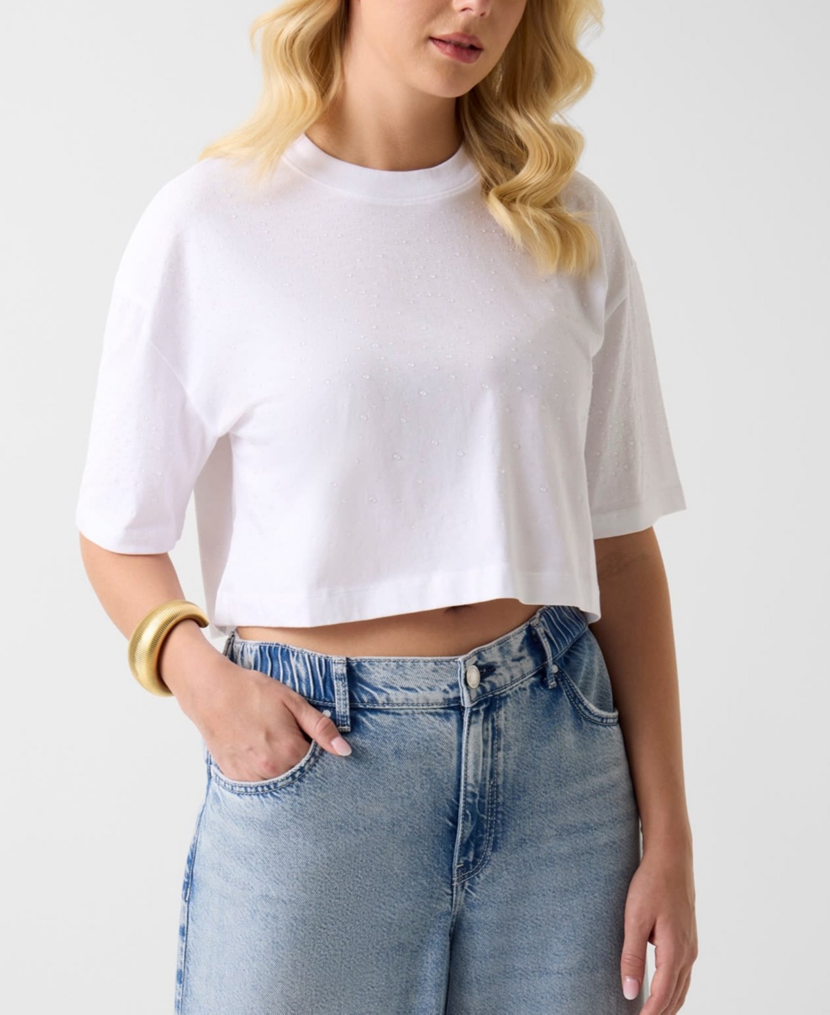 Click here for Guess Womens Rhinestone Embellished Crewneck Cropp... prices