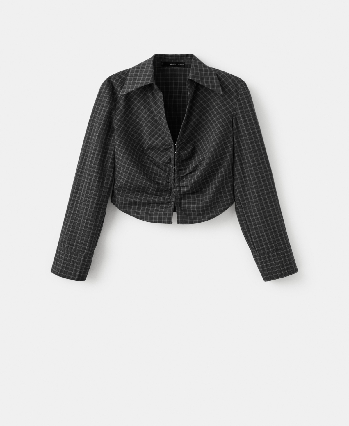 Click here for Mango Womens Gathered Check Blouse - Gray prices