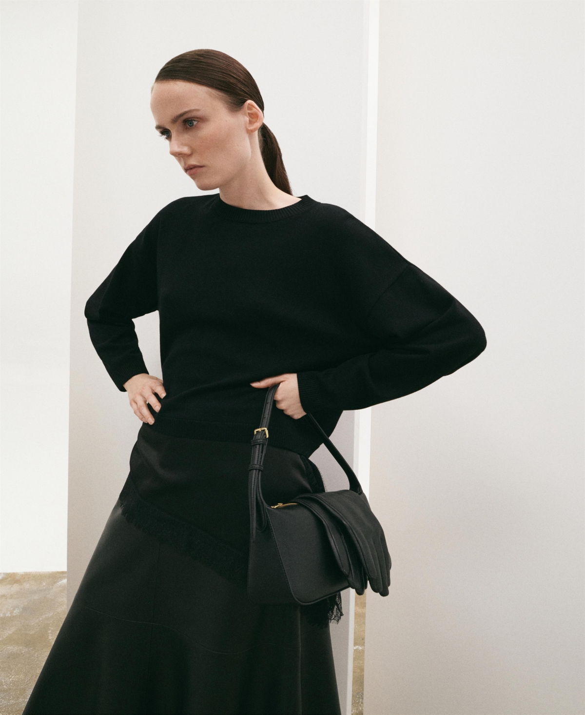 Click here for Mango Womens Lace Combo Jumper Sweater - Black prices