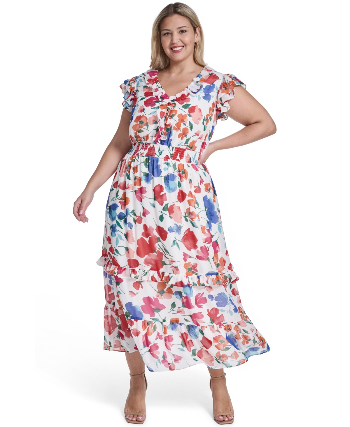 Click here for Jessica Howard Plus Size V-Neck Smocked Waist Midi... prices