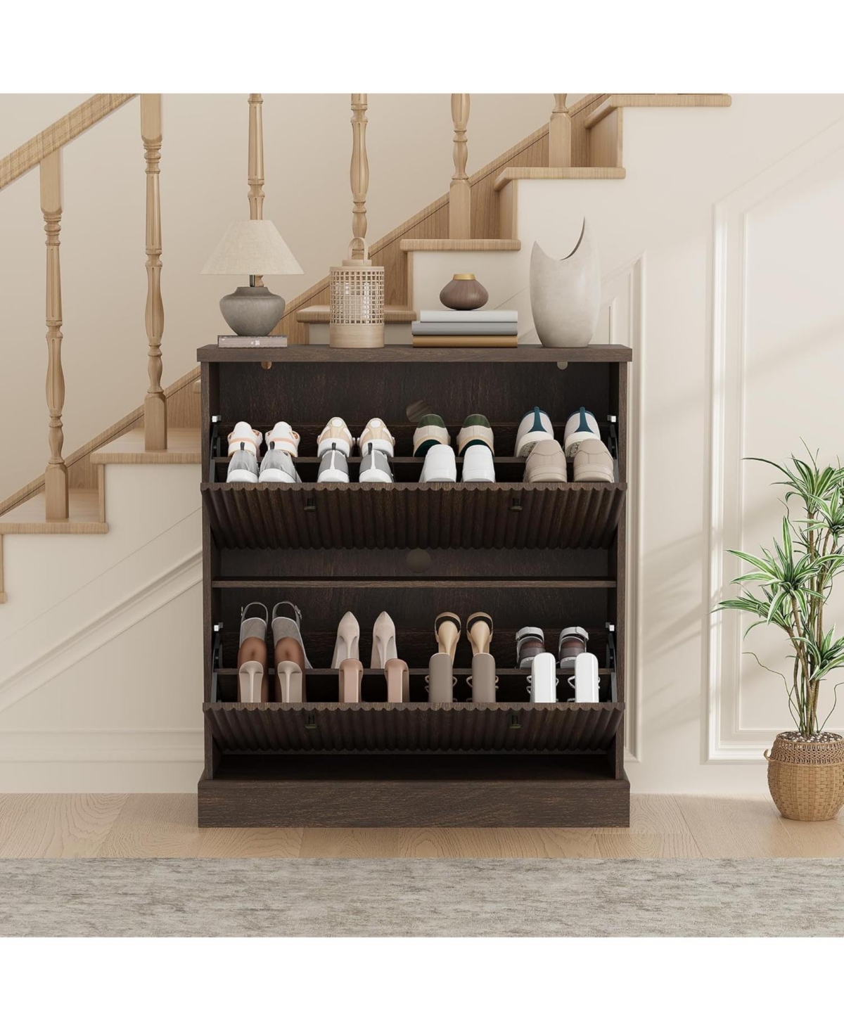 Click here for gaomon Fluted Shoe Cabinet with 2 Flip Drawers Nar... prices