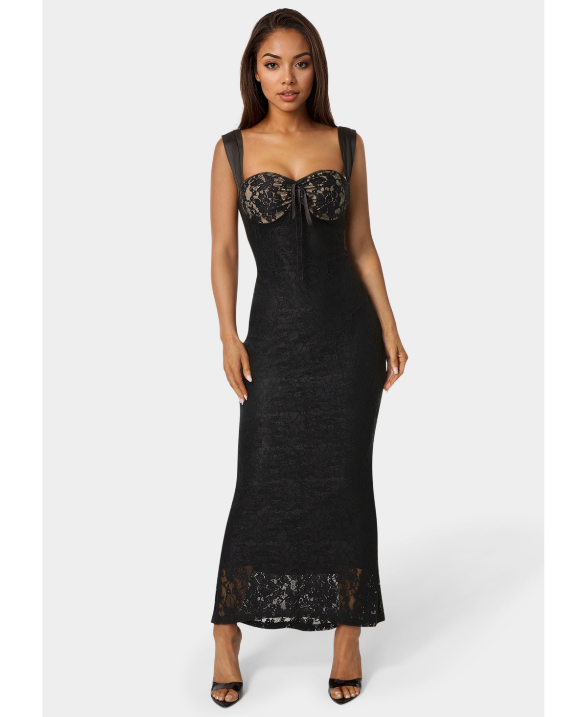 Click here for Bebe Womens Lace Bustier Midi Dress - Black nude prices