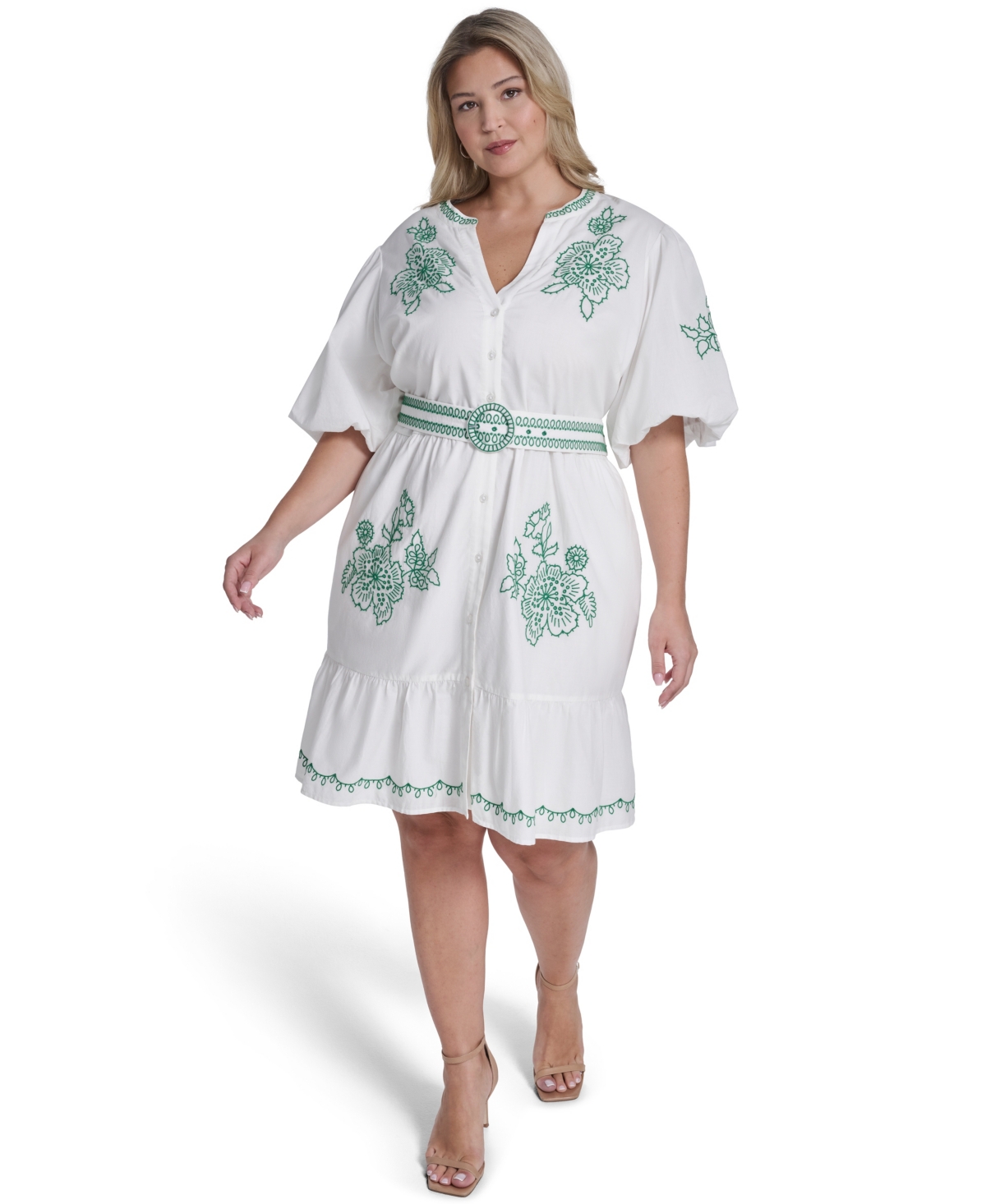 Click here for Eliza J Plus Size Puff-Sleeve Embroidered Dress -... prices