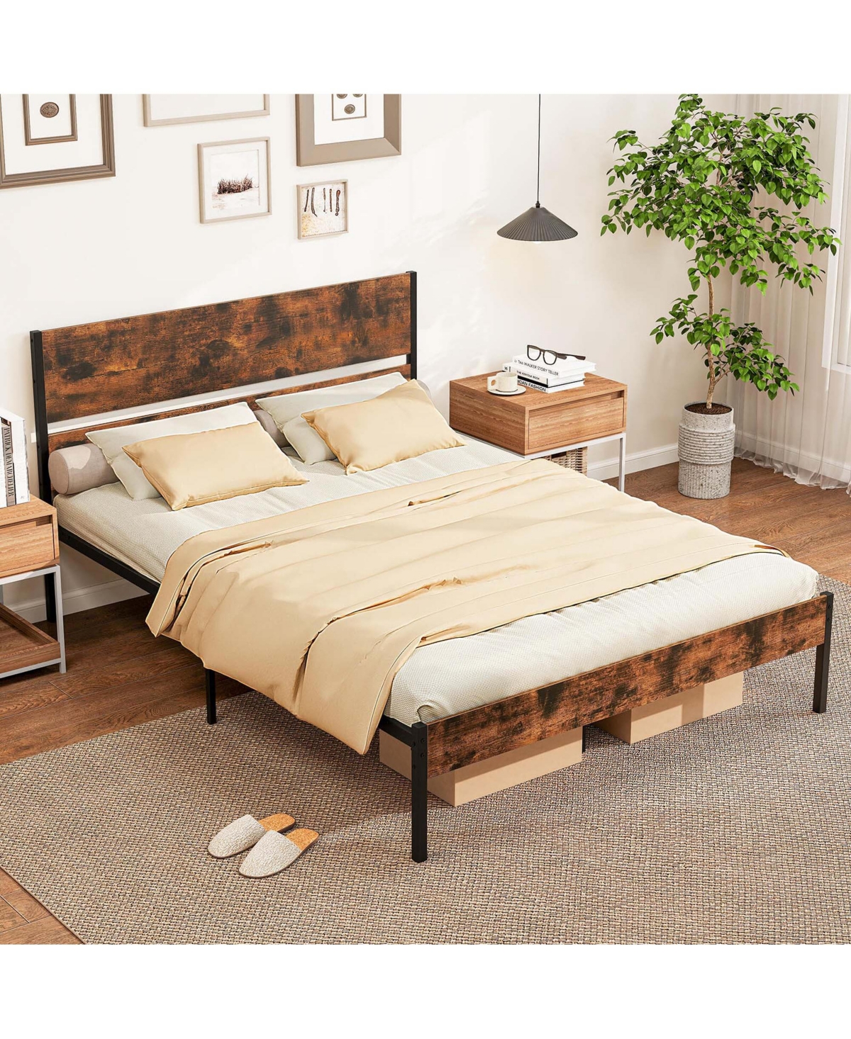 Click here for Queen Size Bed Frame with Wooden Headboard Under-B... prices