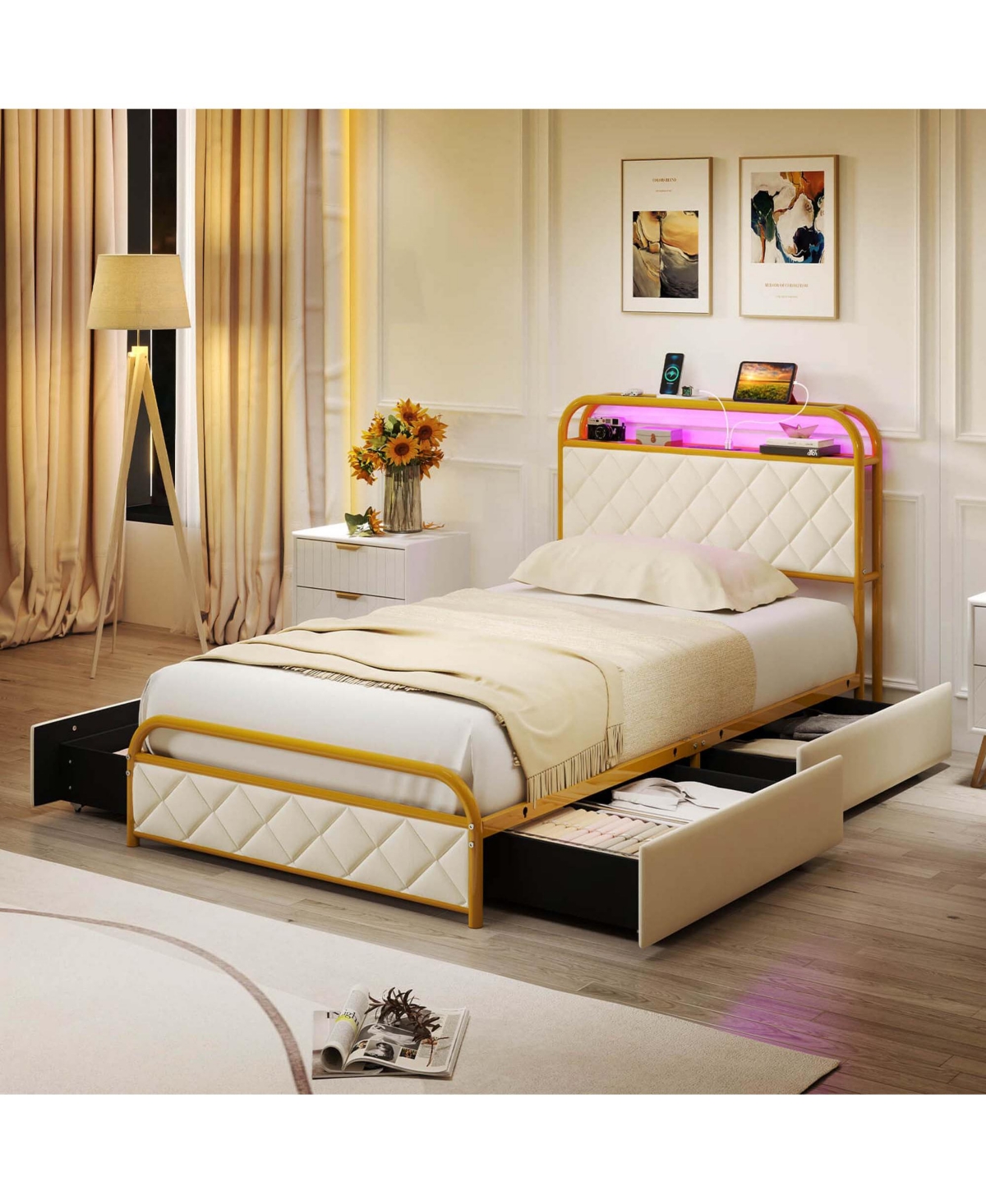 Click here for Twin Size Bed Frame with Led Lights & Charging Sta... prices