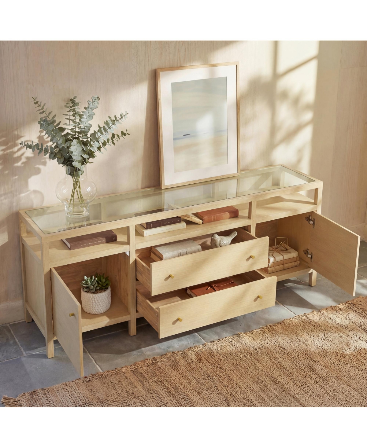 Click here for Homsee Solid Wood Sideboard With Tempered Glass To... prices