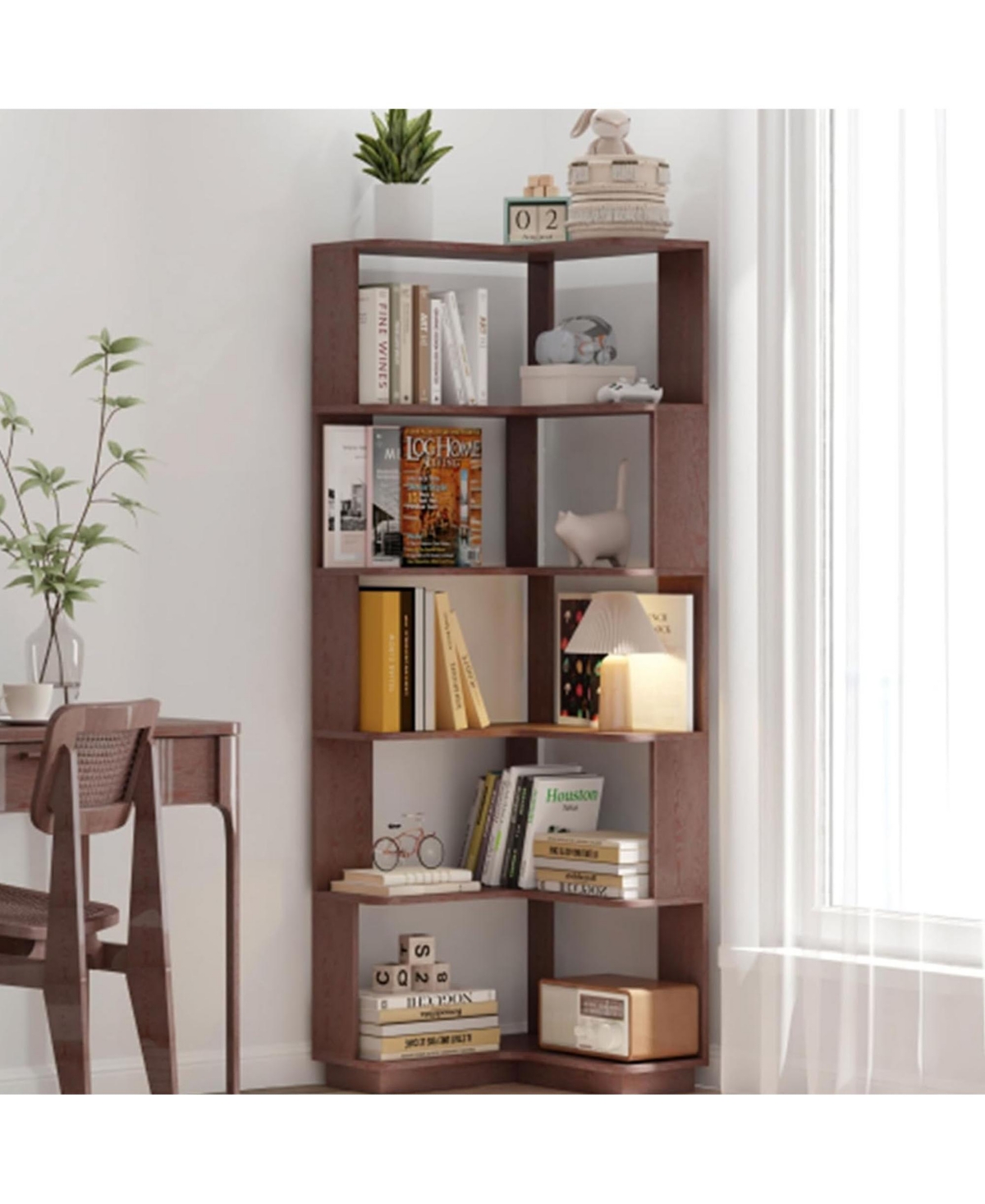 Click here for Rainsken 5 Tier L-Shaped Corner Bookshelf  Wooden... prices