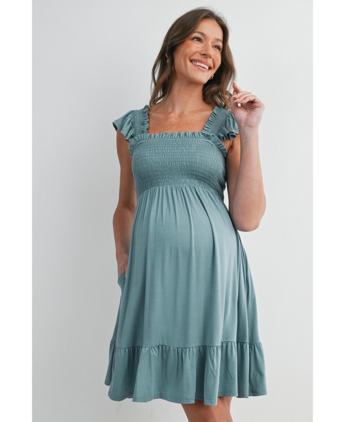 Click here for Hello Miz Maternity Empire Waist Cap Sleeve Smocke... prices