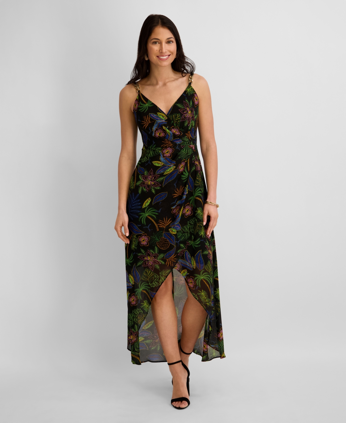 Click here for Siena Womens Printed V-Neck High-Low Dress - BLACK... prices