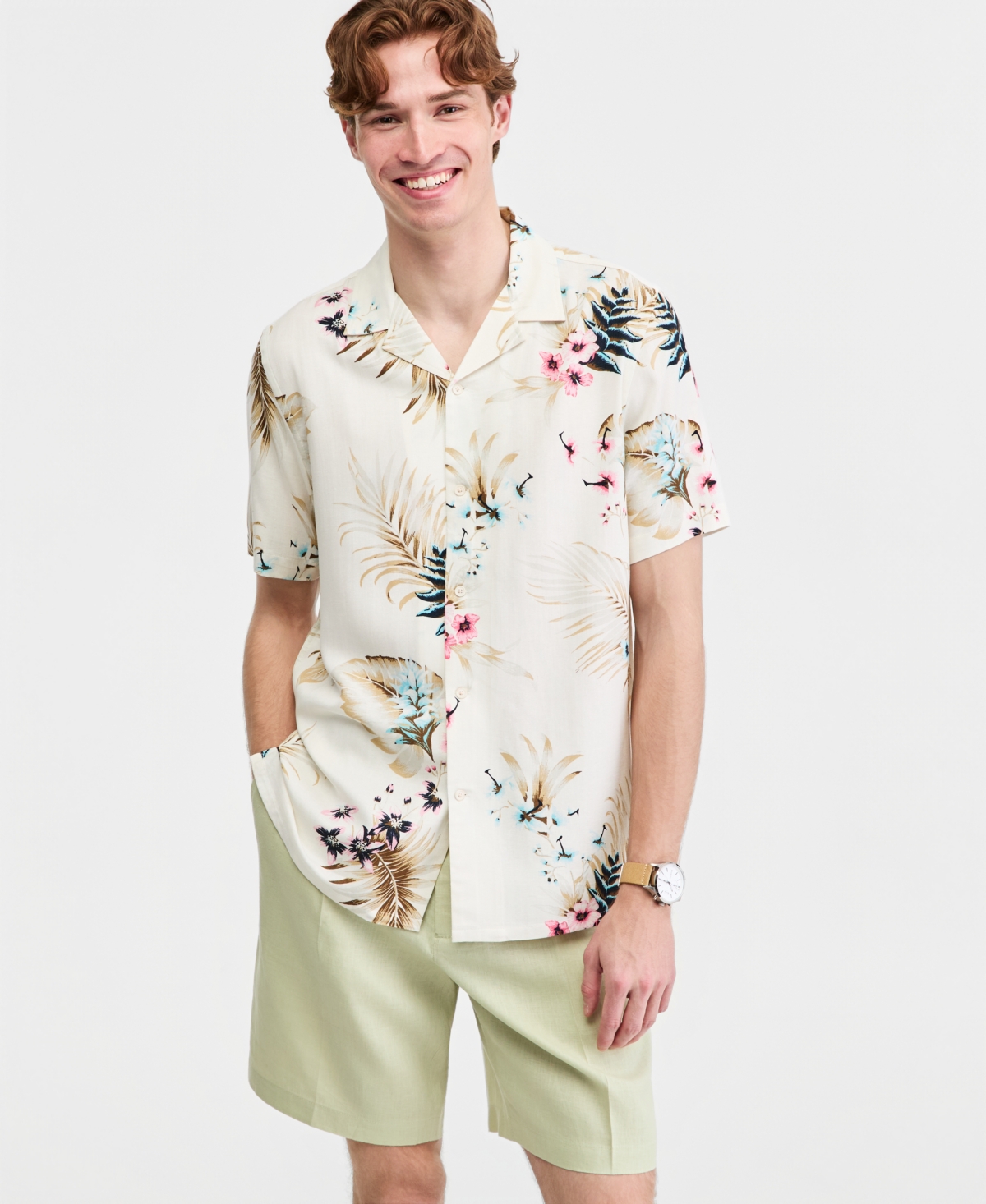 Click here for Club Room Mens Printed Silk-Blend Short Sleeve Shi... prices