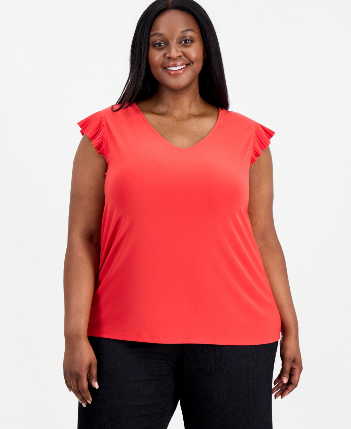 Click here for Anne Klein Essentials Plus Size Ruffle-Sleeve V-Ne... prices
