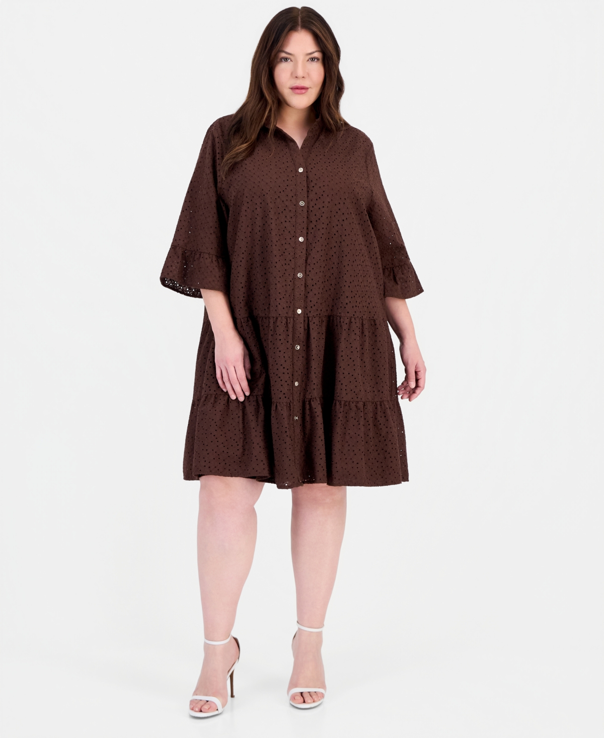 Click here for Anne Klein Plus Size Stand-Collar Tiered Cotton Sh... prices