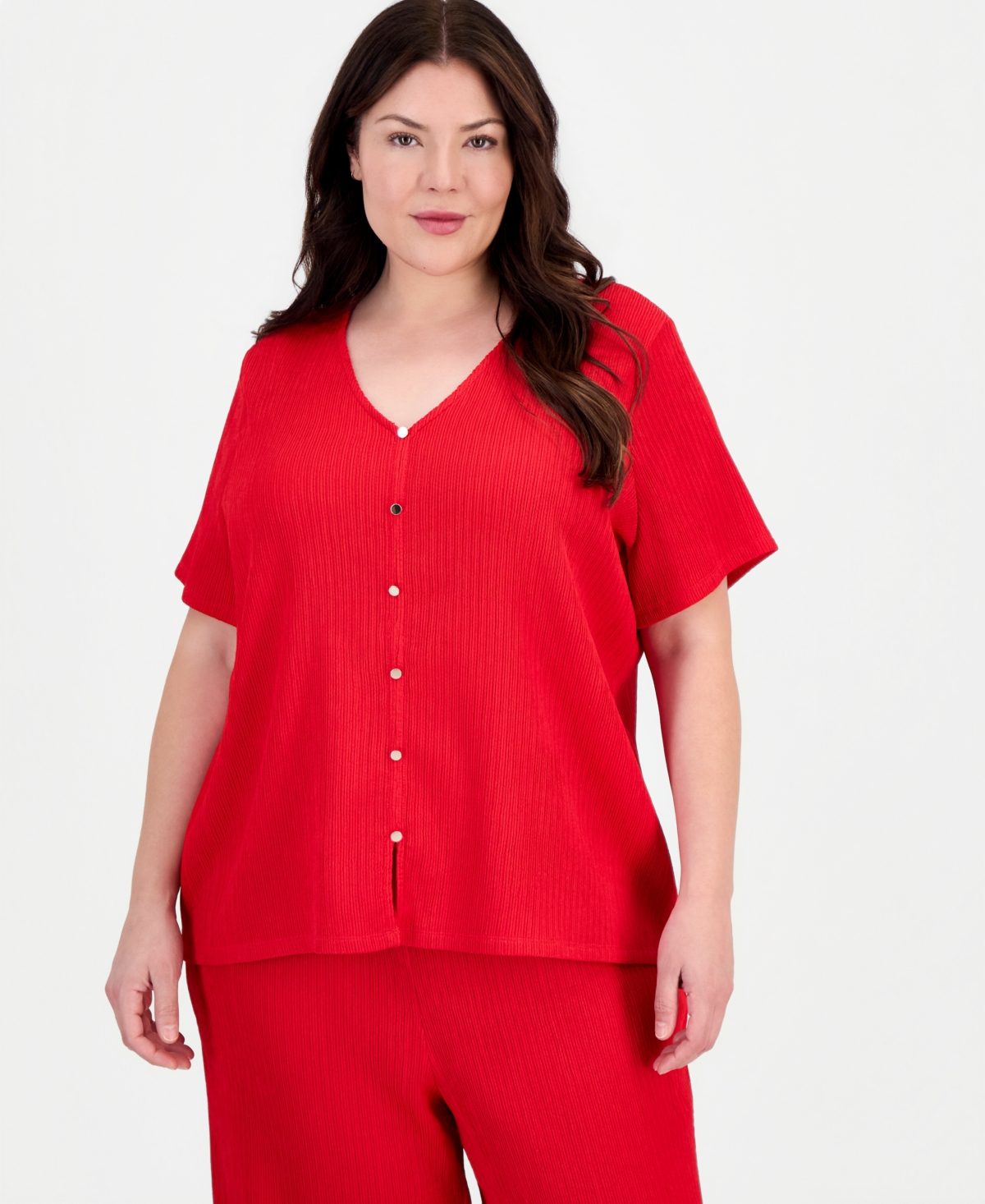 Click here for Anne Klein Plus Size V-Neck Button-Front Short-Sle... prices