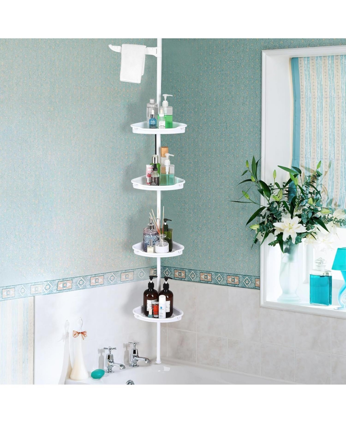 Click here for Homfan Corner Shower Caddy Tension Pole 102"-... prices