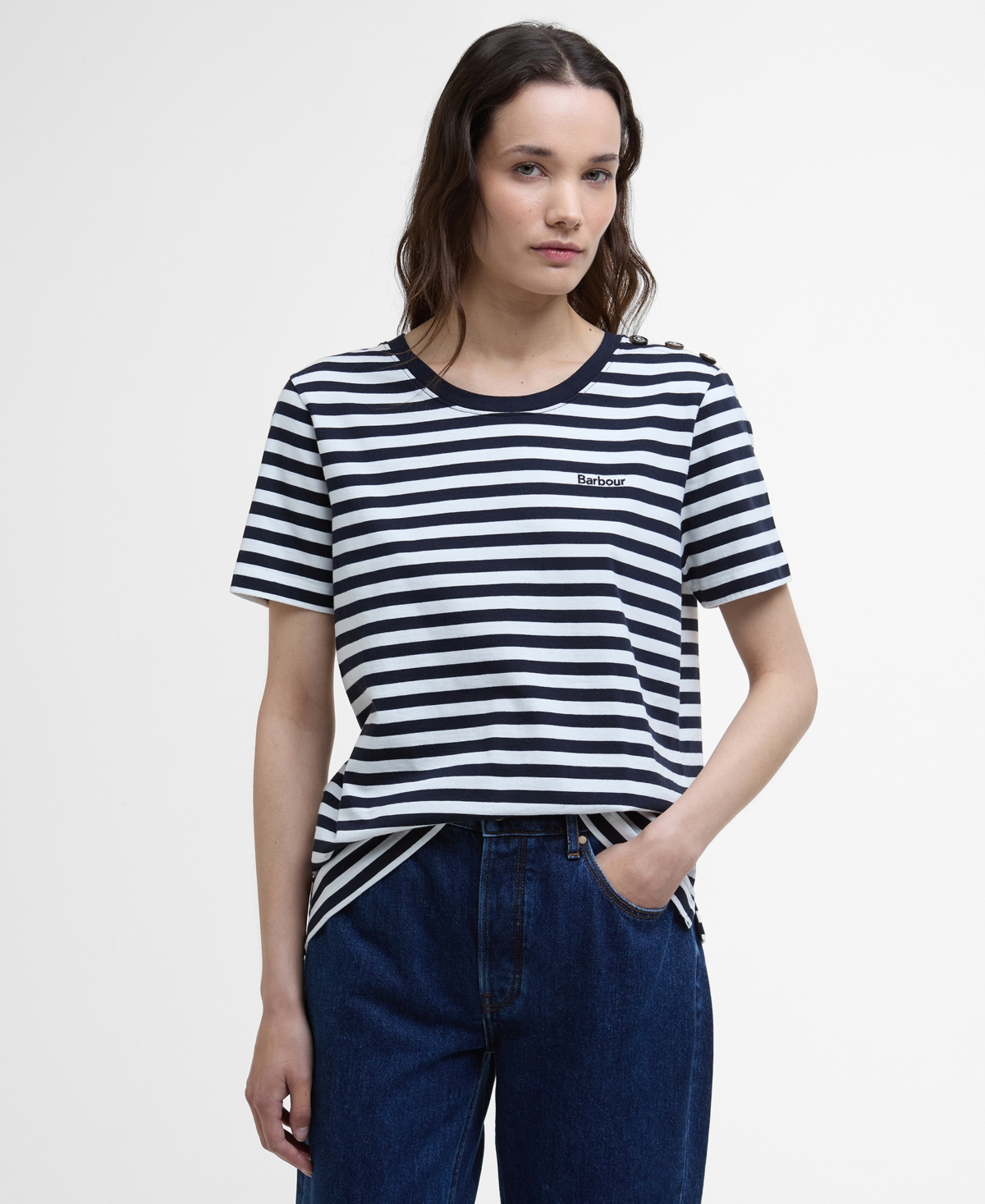 Click here for Barbour Womens Ferryside Striped Top - Navy prices