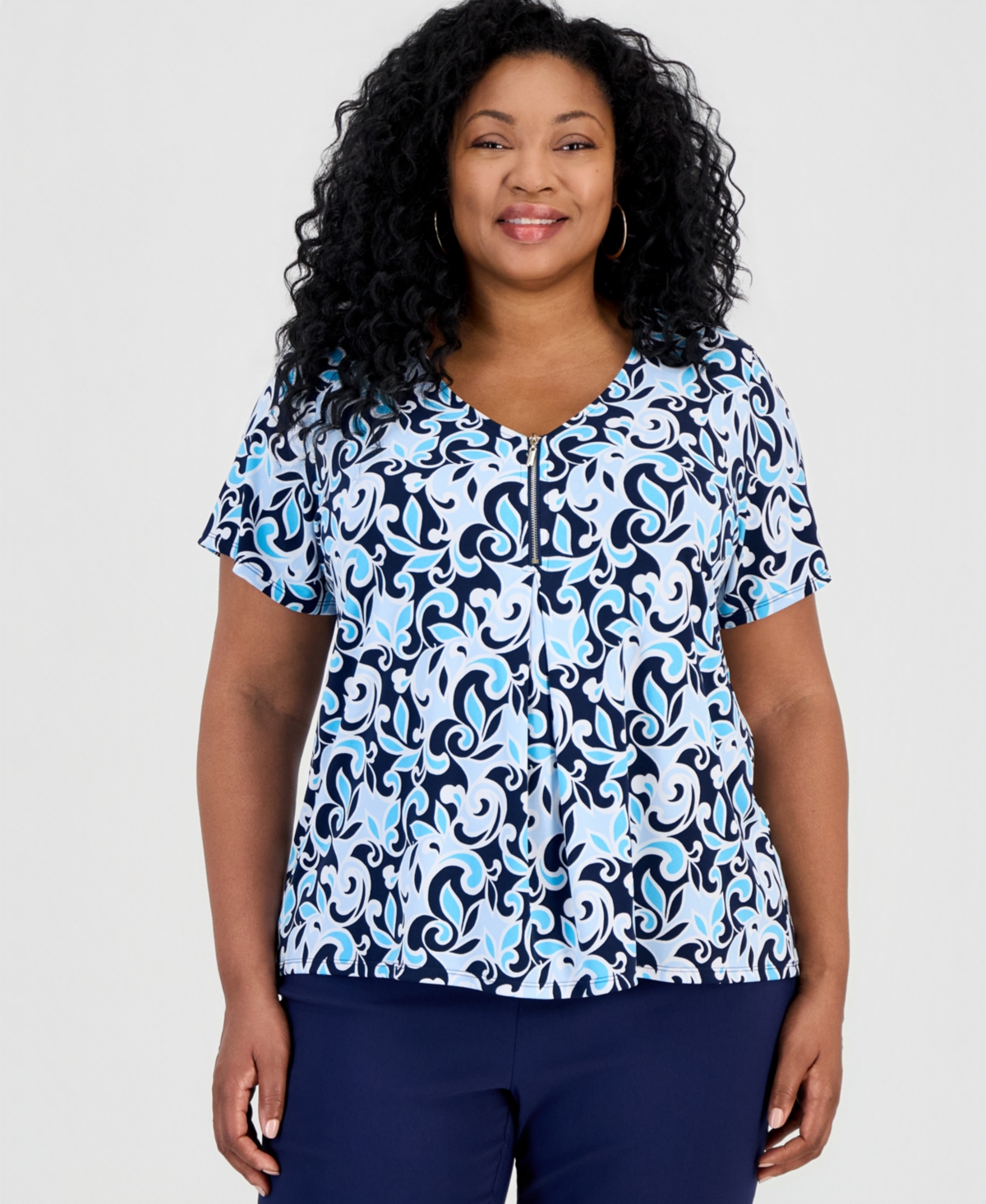 Click here for Jm Collection Plus Size Dolce Scroll V-Neck Zipper... prices