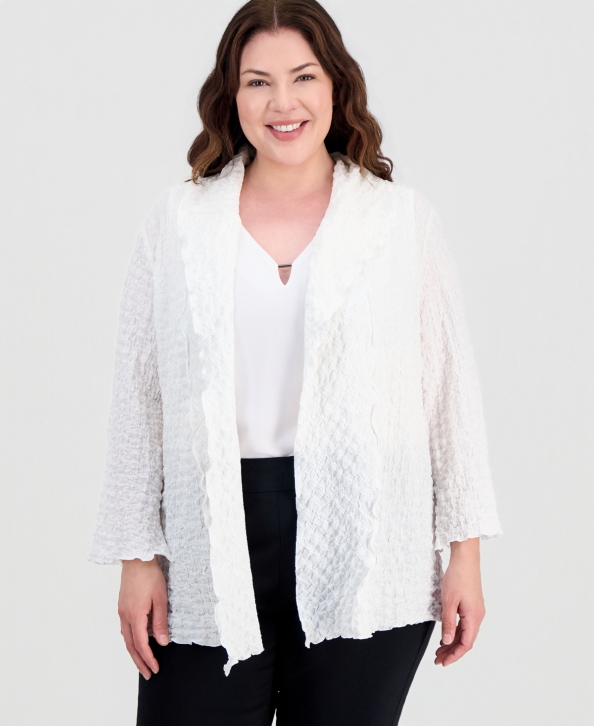 Click here for Kasper Plus Size Textured Open-Front Jacket - Vani... prices