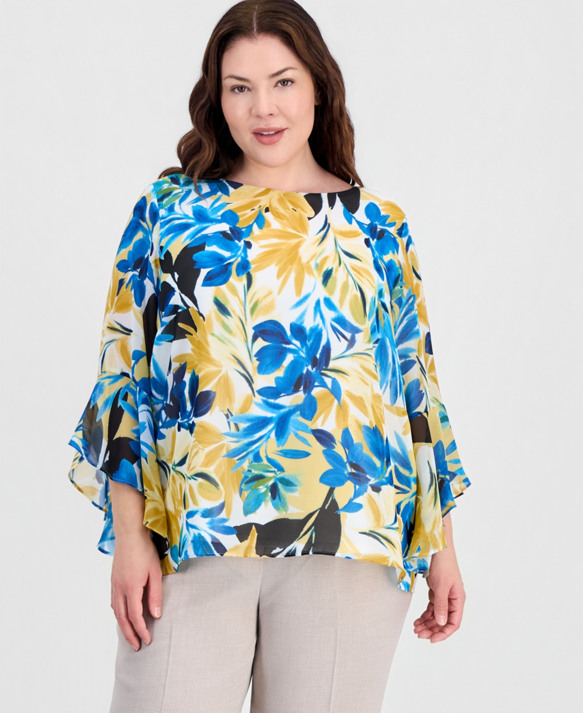 Click here for Kasper Plus Size Boat-Neck Ruffled-Sleeve Top - Bu... prices