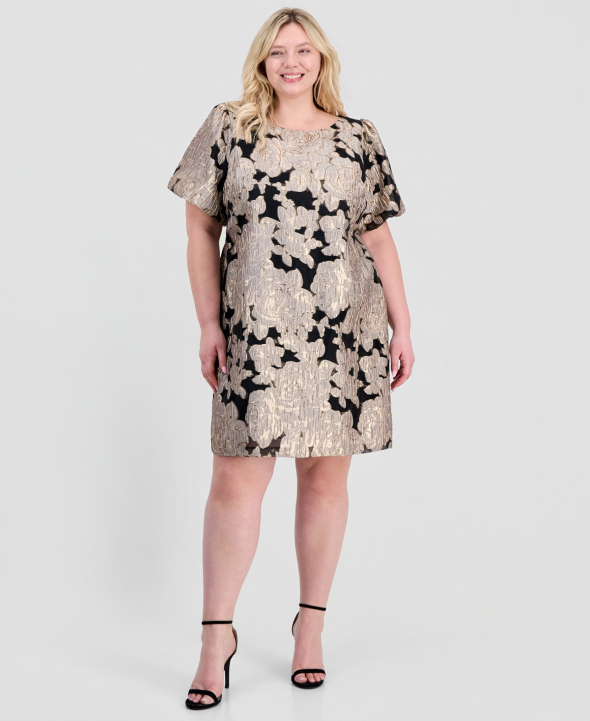 Click here for Connected Plus Size Jacquard Boat-Neck Dress - Bla... prices