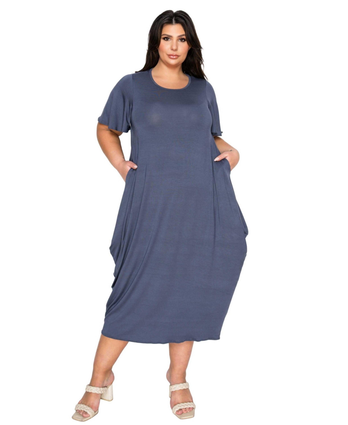Click here for L I V D Plus Size Liz Flutter Sleeve Pocket Dress... prices