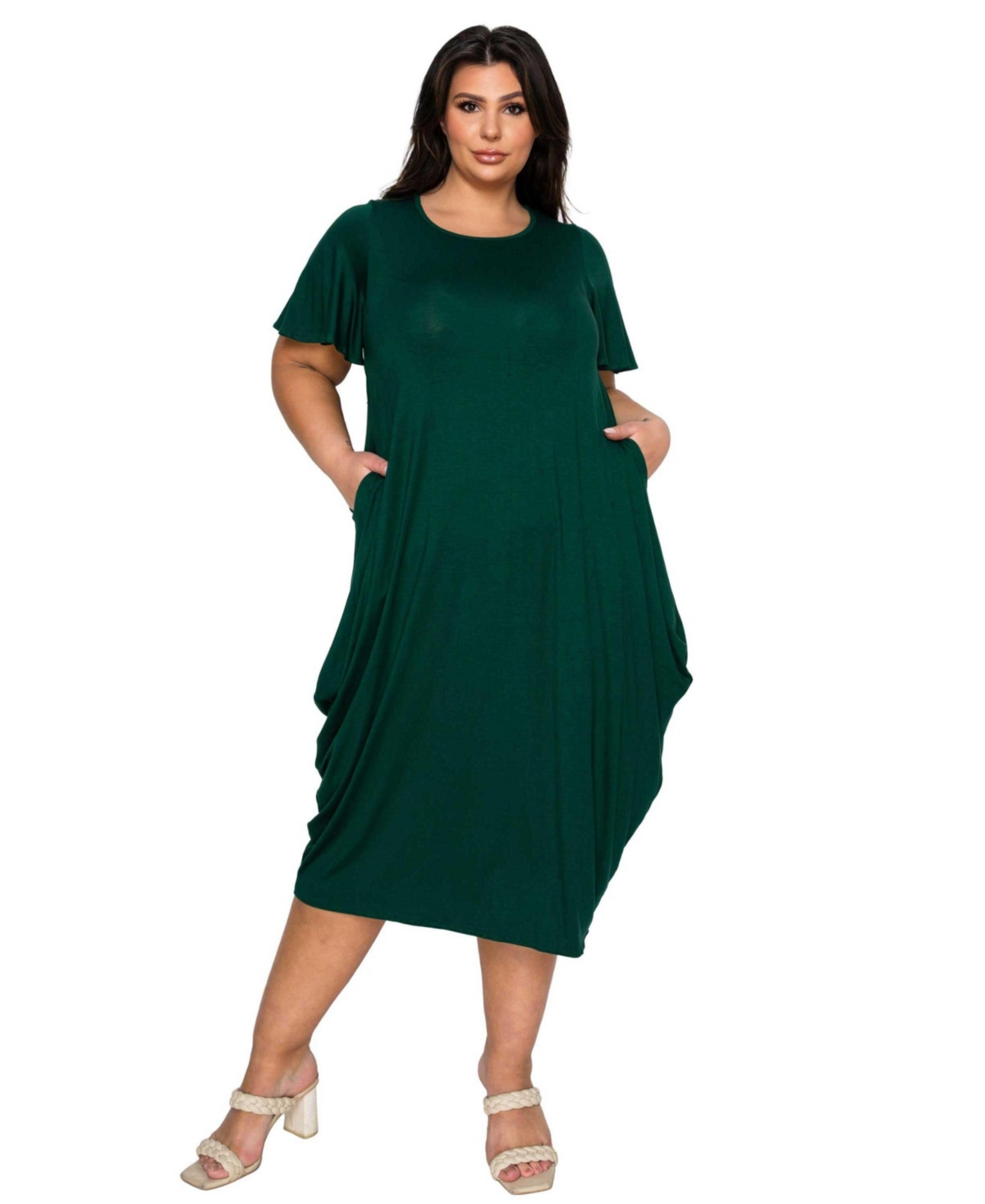 Click here for L I V D Plus Size Liz Flutter Sleeve Pocket Dress... prices