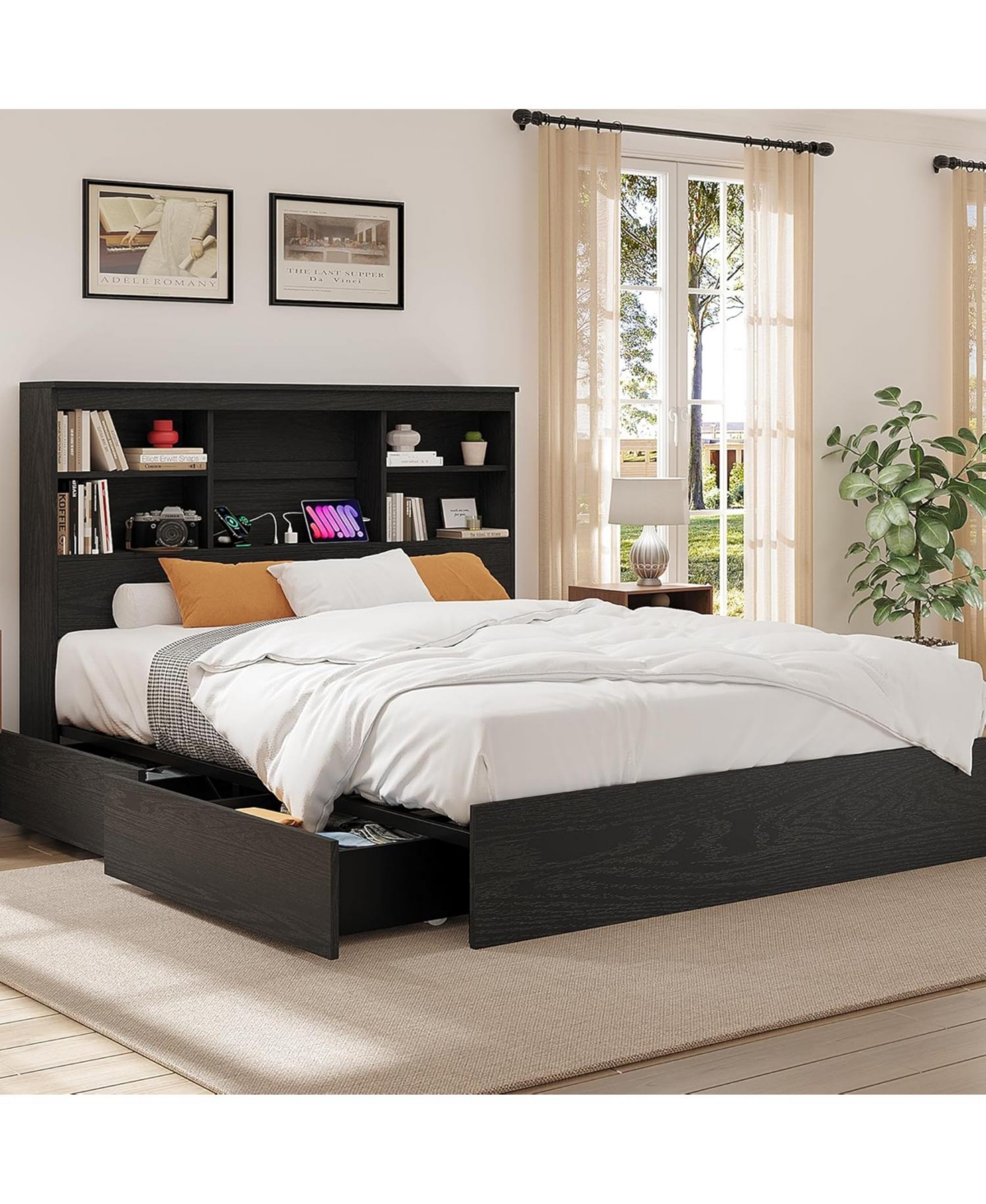 Click here for gaomon Bed Frame with High Storage Bookcase Headbo... prices