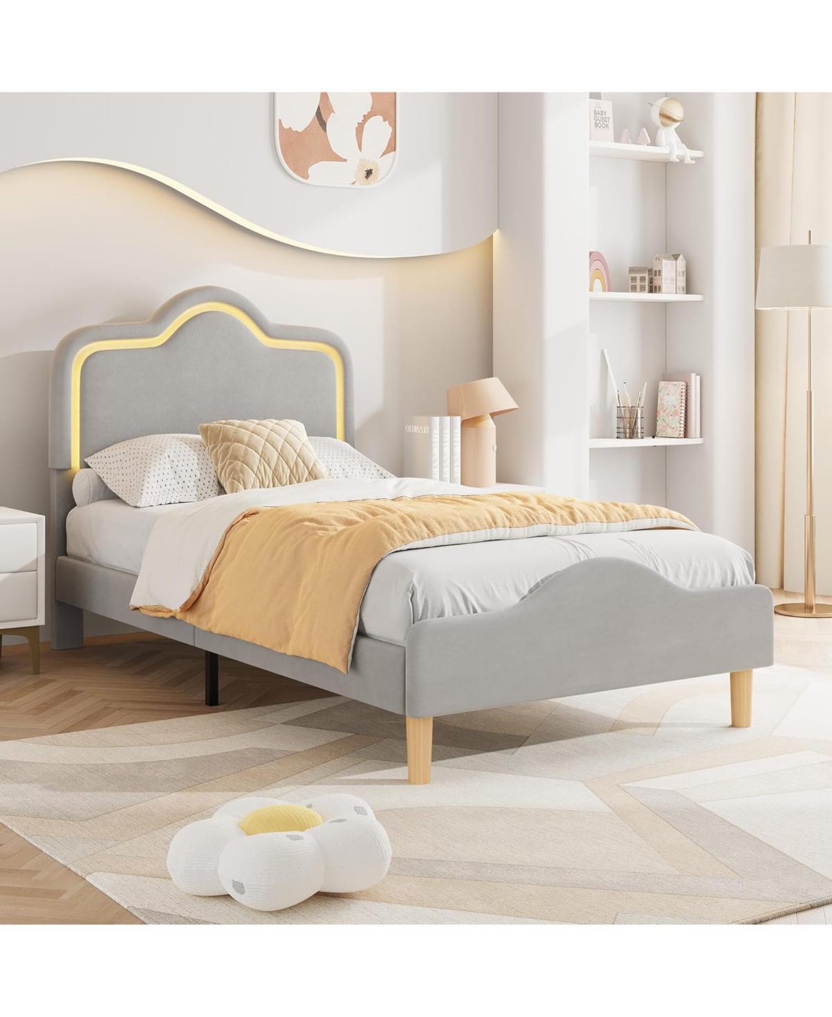 Click here for gaomon Velvet Bed Frame with Adjustable Led Headbo... prices