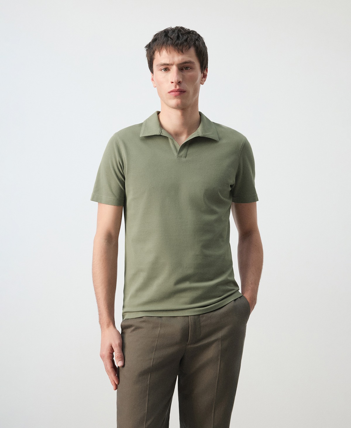 Click here for Mango Mens Slim Fit Pique Polo Shirt - Khaki prices