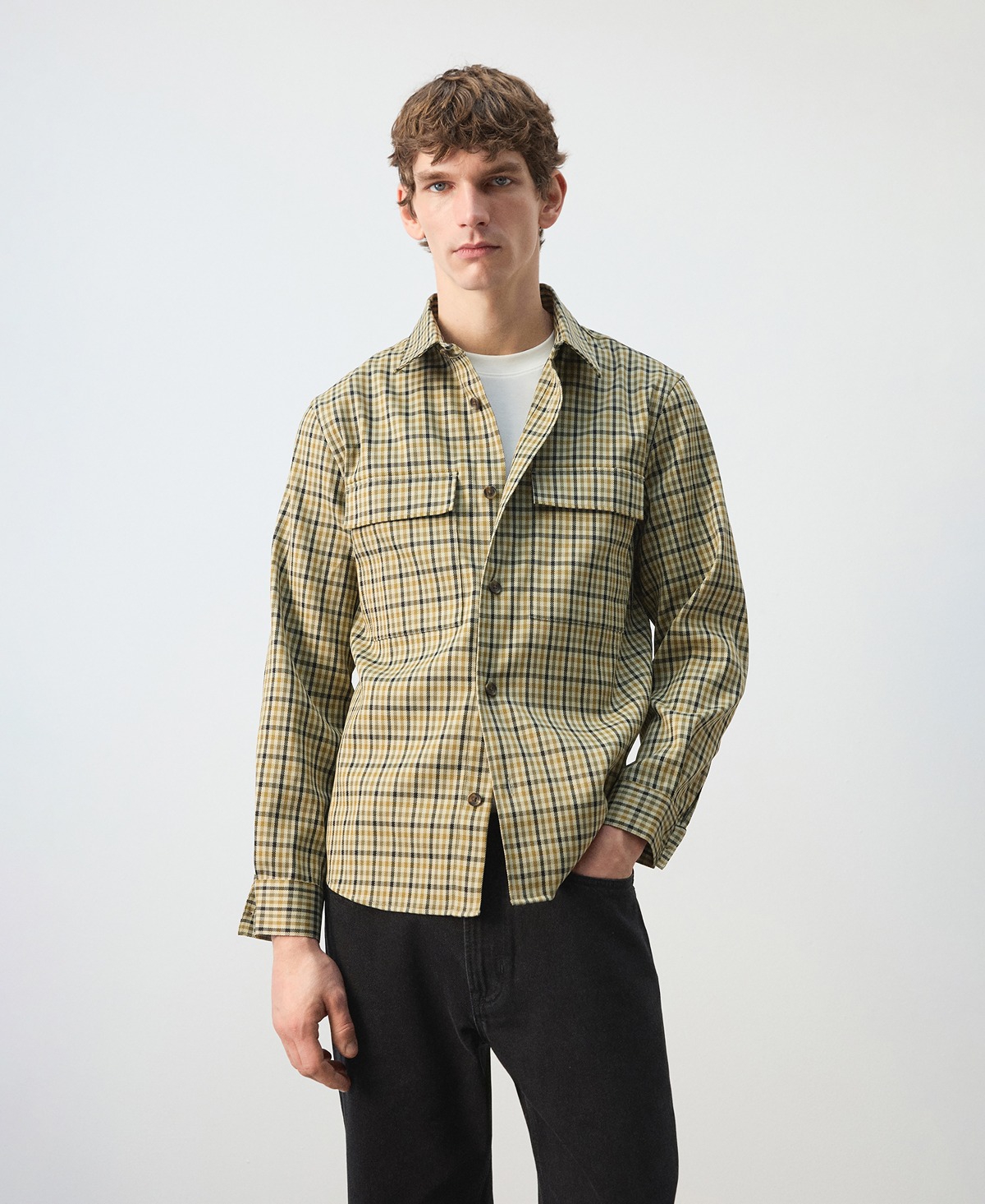 Click here for Mango Mens Plaid Print Button Jacket - Olive Green prices