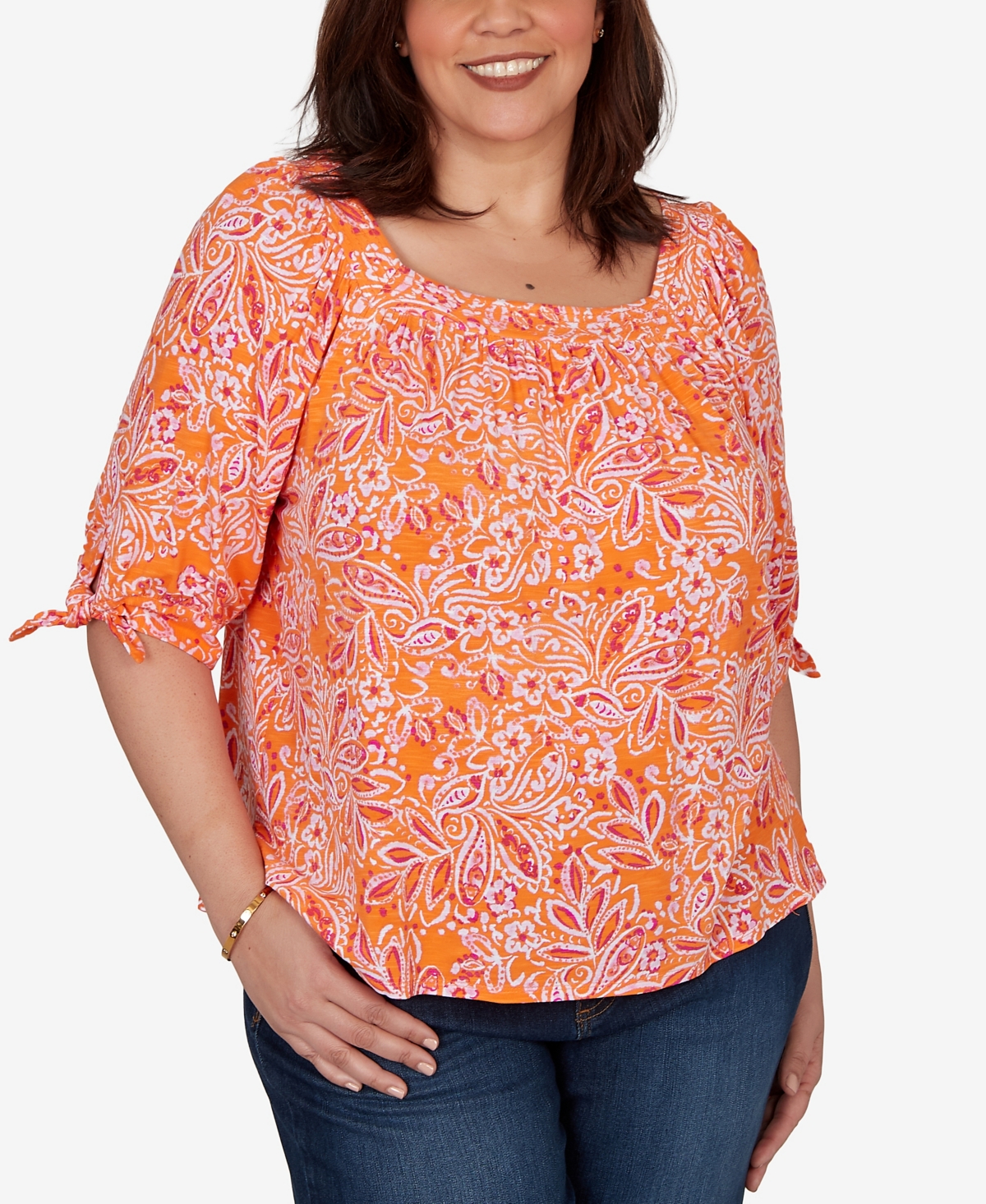 Click here for Ruby Rd. Plus Size Paisley Print Tie-Sleeve Knit T... prices