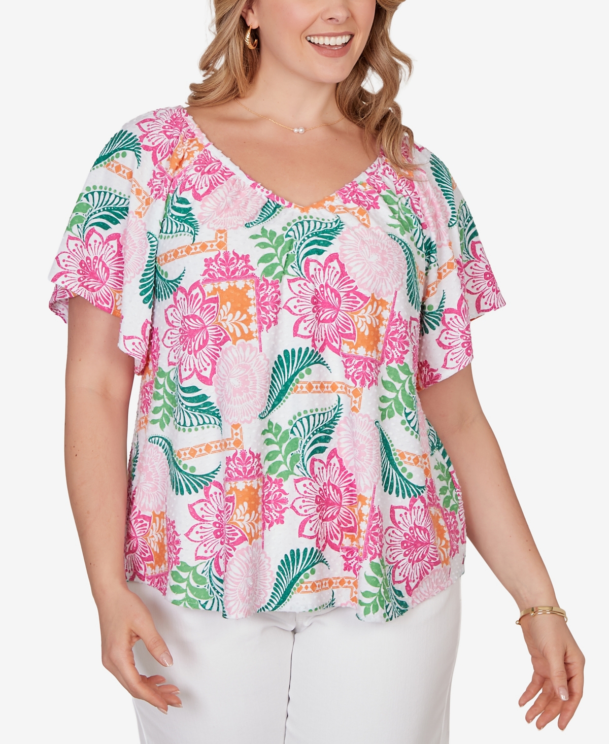 Click here for Ruby Rd. Plus Size Tropical Floral Eyelet Flutter... prices