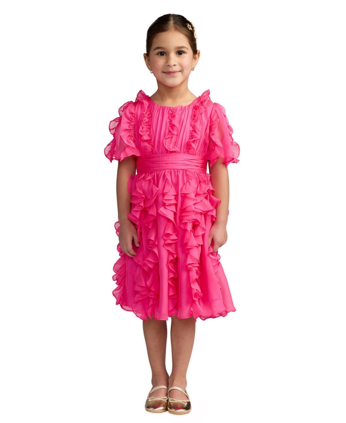 Click here for Mac Duggal Little Girls Chiffon High Neck Ruffle D... prices