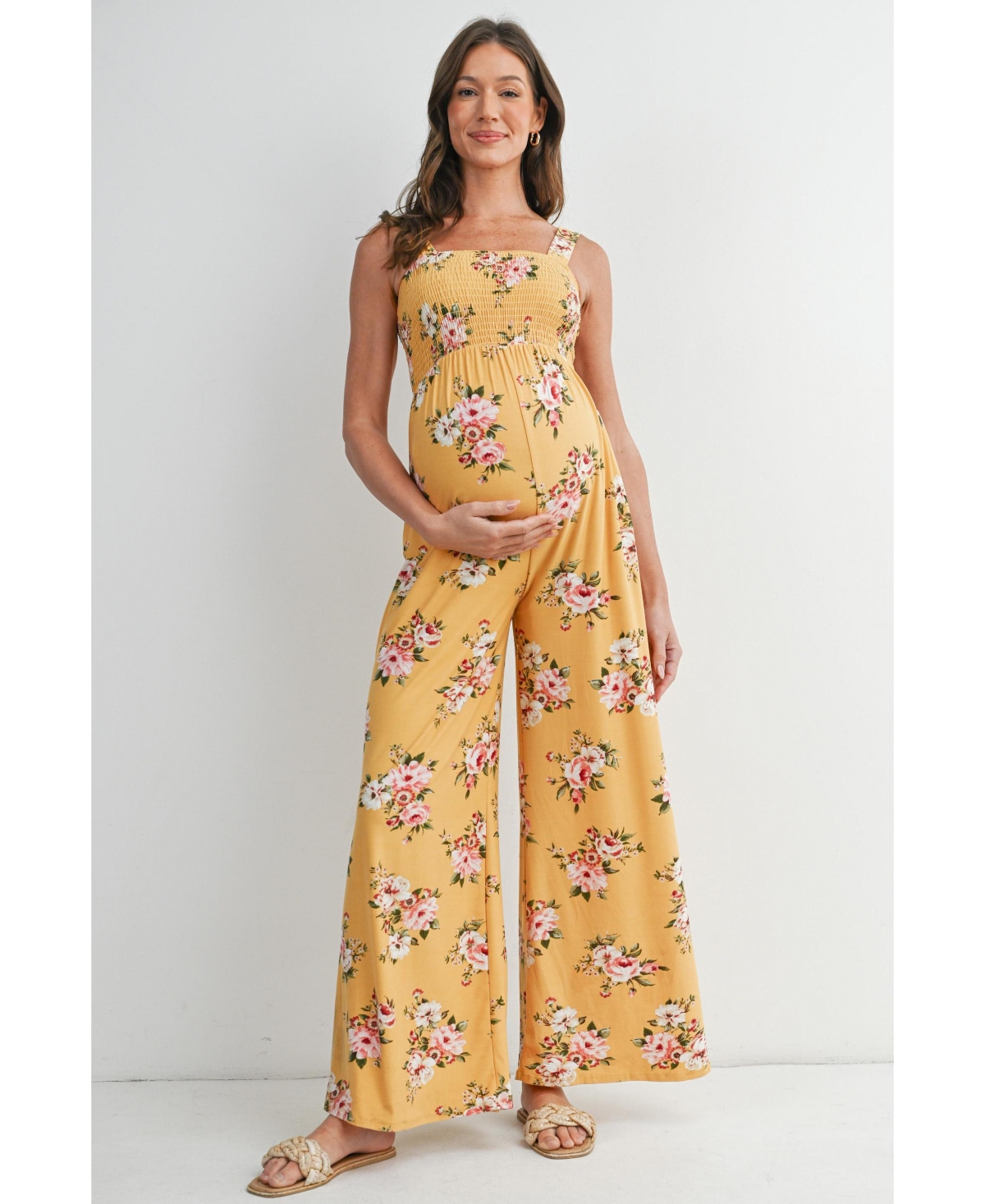 Click here for Hello Miz Maternity Floral Smocked Square Neck Wid... prices