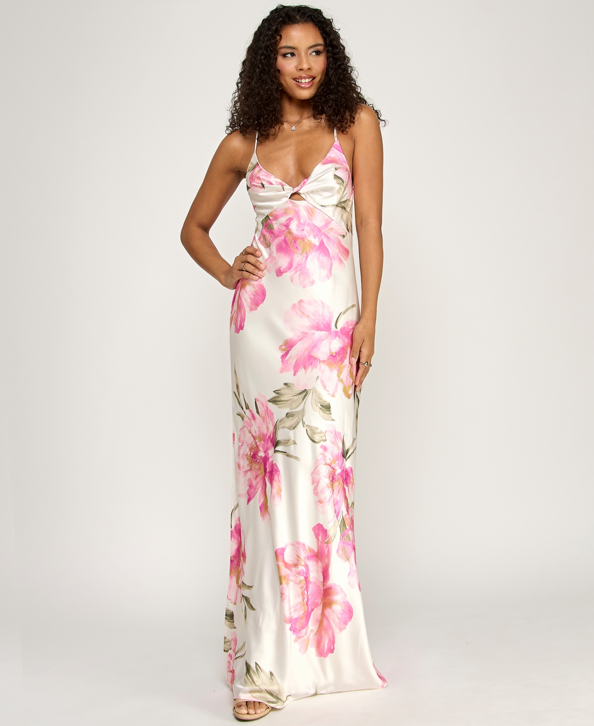 Click here for Emerald Sundae Juniors Printed V-Neck Gown - Ivory... prices