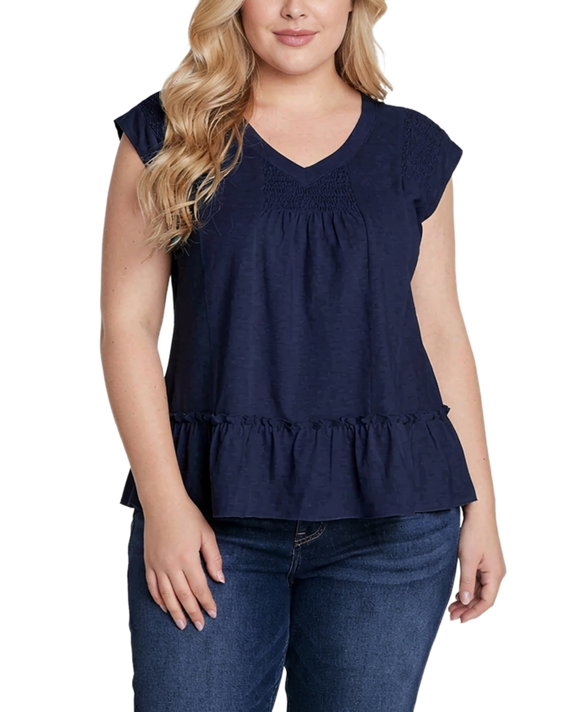 Click here for Ny Collection Plus Size Cap-Sleeve Peasant Top - N... prices