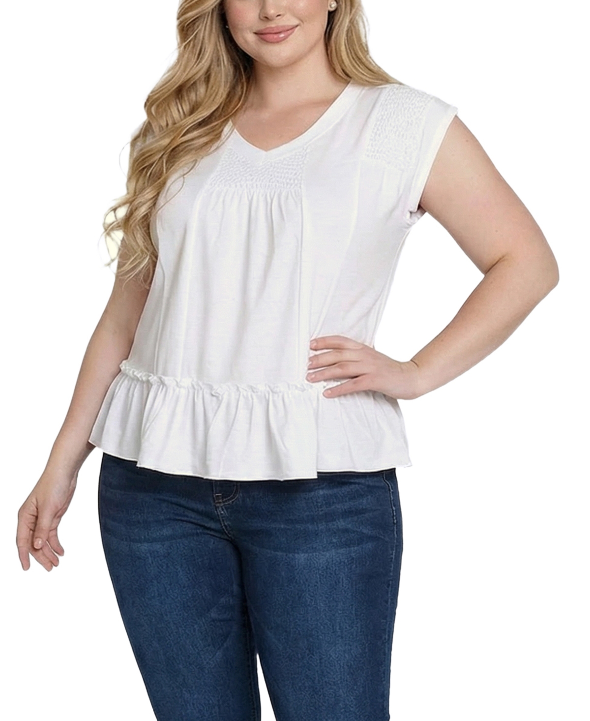 Click here for Ny Collection Plus Size Cap-Sleeve Peasant Top - W... prices