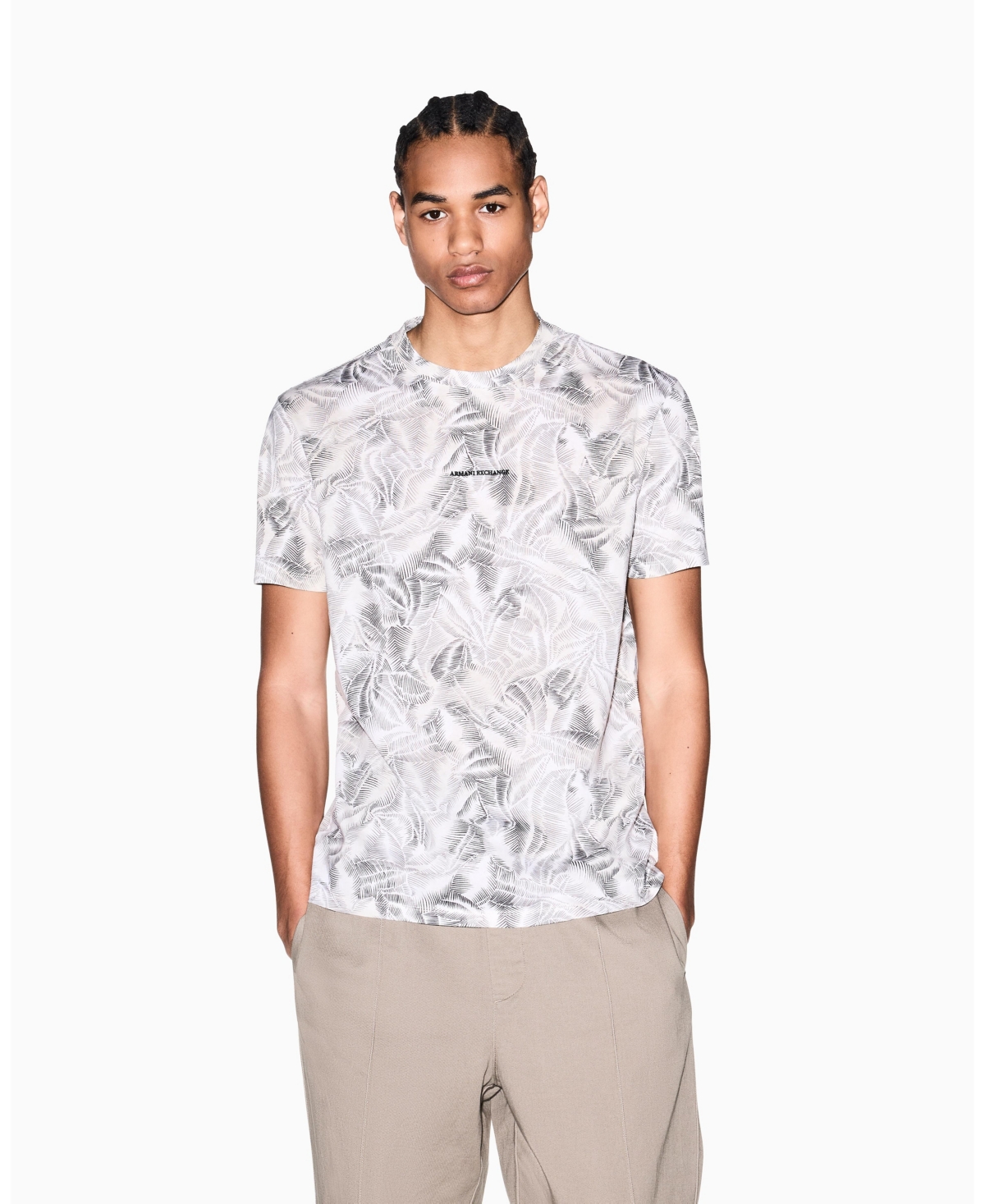 Click here for A|X Armani Exchange Mens Ibiza X Leaf Print T-Shir... prices