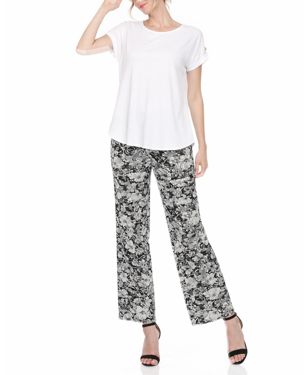 Click here for White Mark Womens Folded-Sleeve Top and Printed Pa... prices