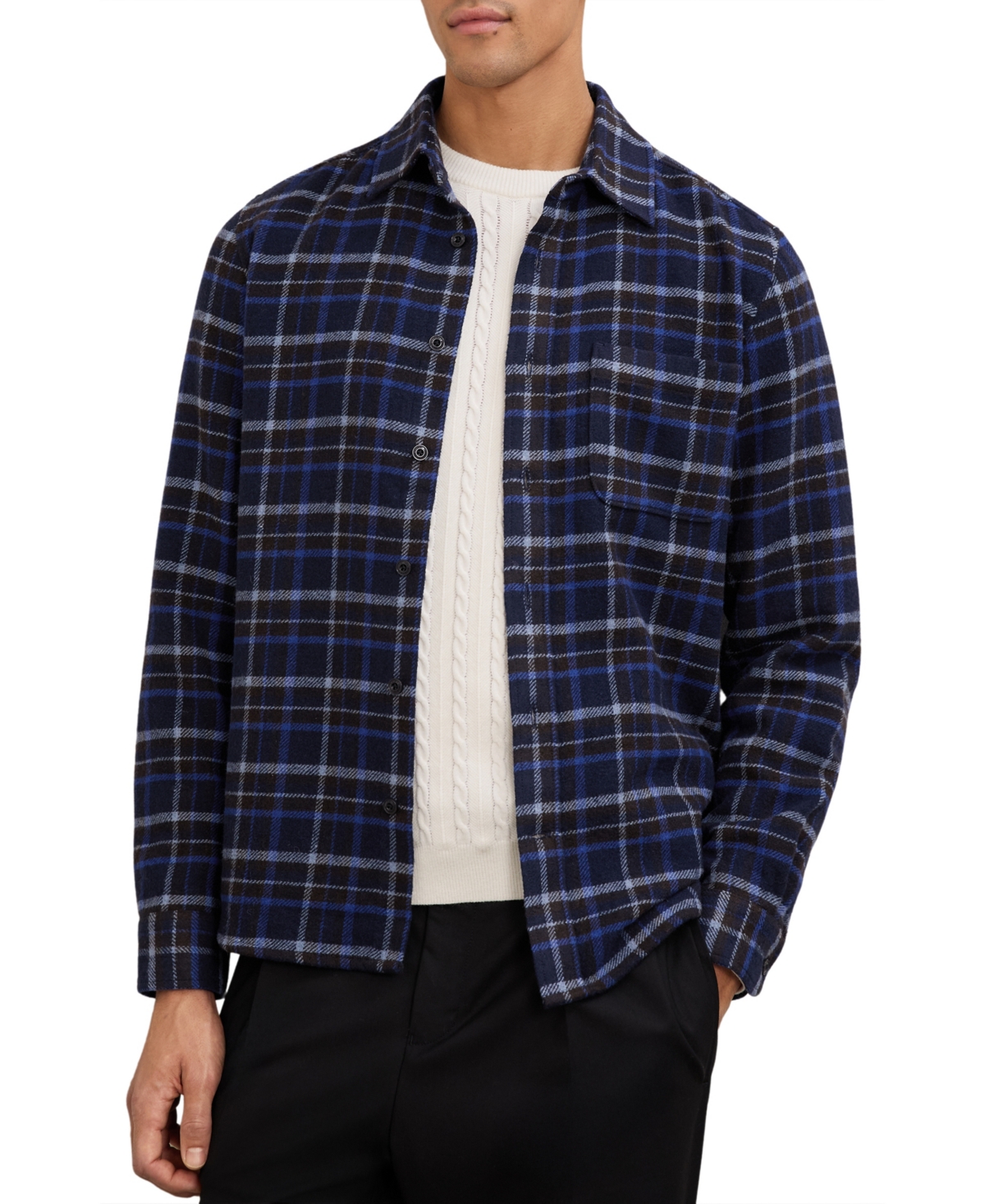 Click here for Reiss Mens Check Button-Through Overshirt with Woo... prices