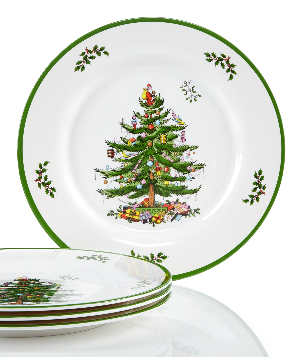Spode Christmas Tree Melamine Dinner Plates  Set of 4 - Green
