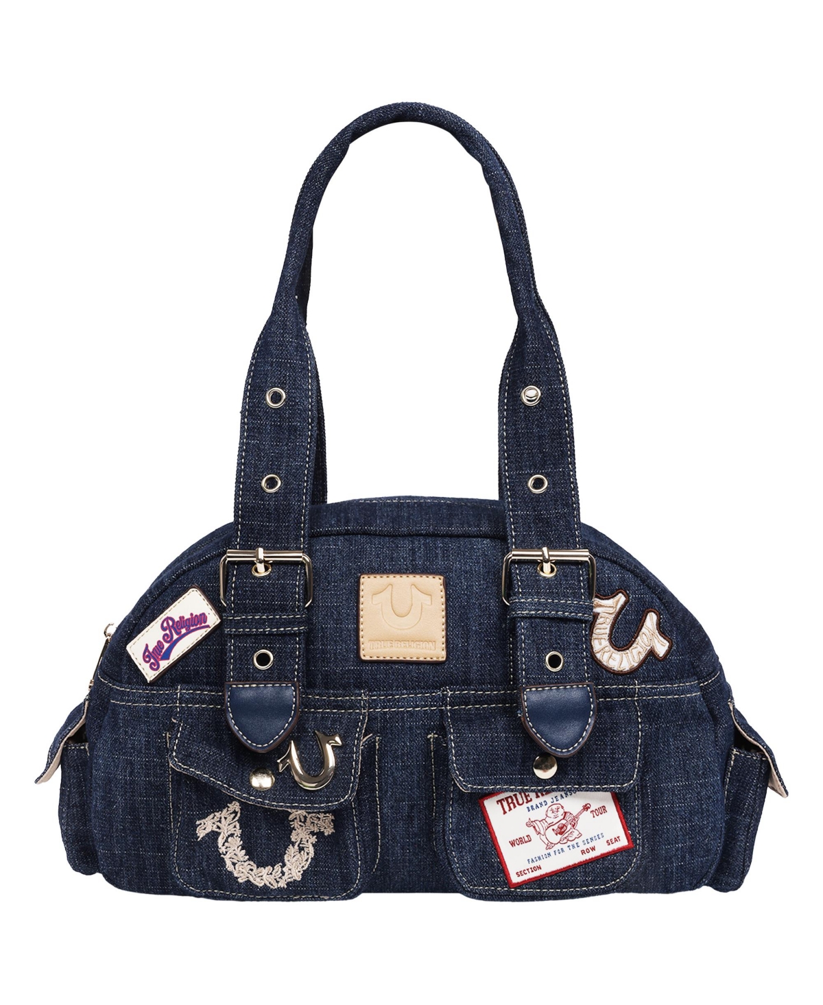 Click here for True Religion Multi-Patch Denim Satchel - Dark den... prices
