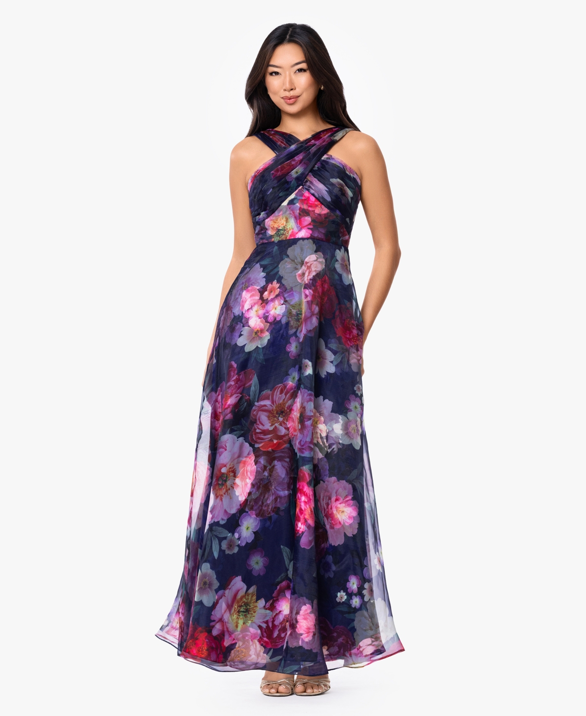 Click here for Betsy & Adam Petite Sleeveless Halter Neck Ball Go... prices